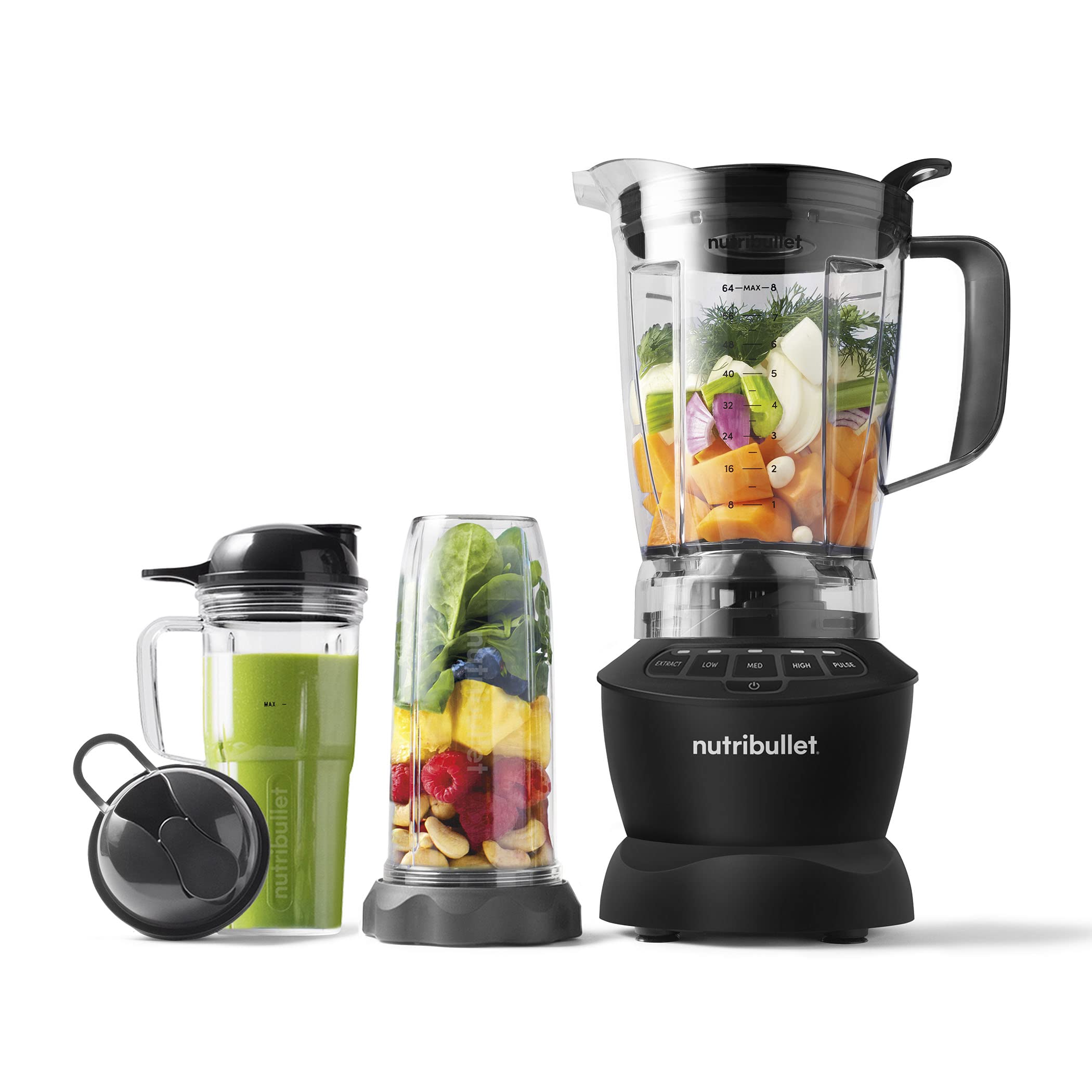 nutribullet Full-Size Blender Combo 1200W –Matte Black & 24 oz Travel Cup with To-Go Lid, Clear/Black,1 Count (Pack of 1)