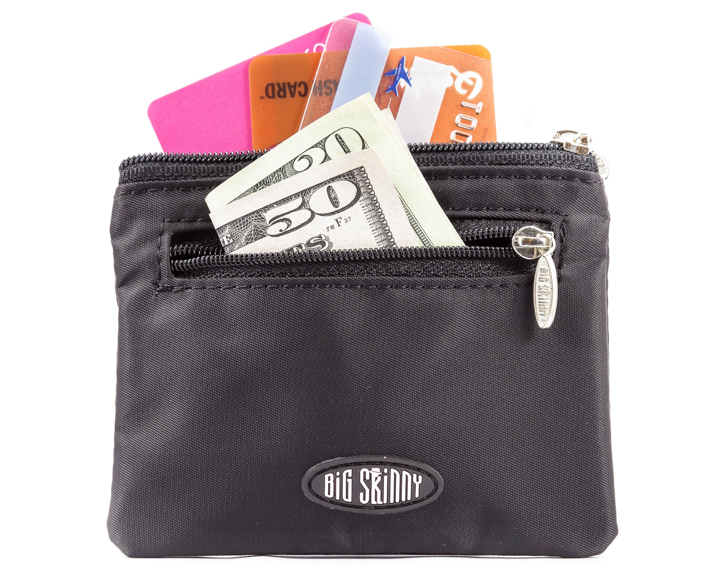 Big Skinny Money Penny Coin Slim Leather Wallet, Holds Up to 13 Cards,Lightweight, Black