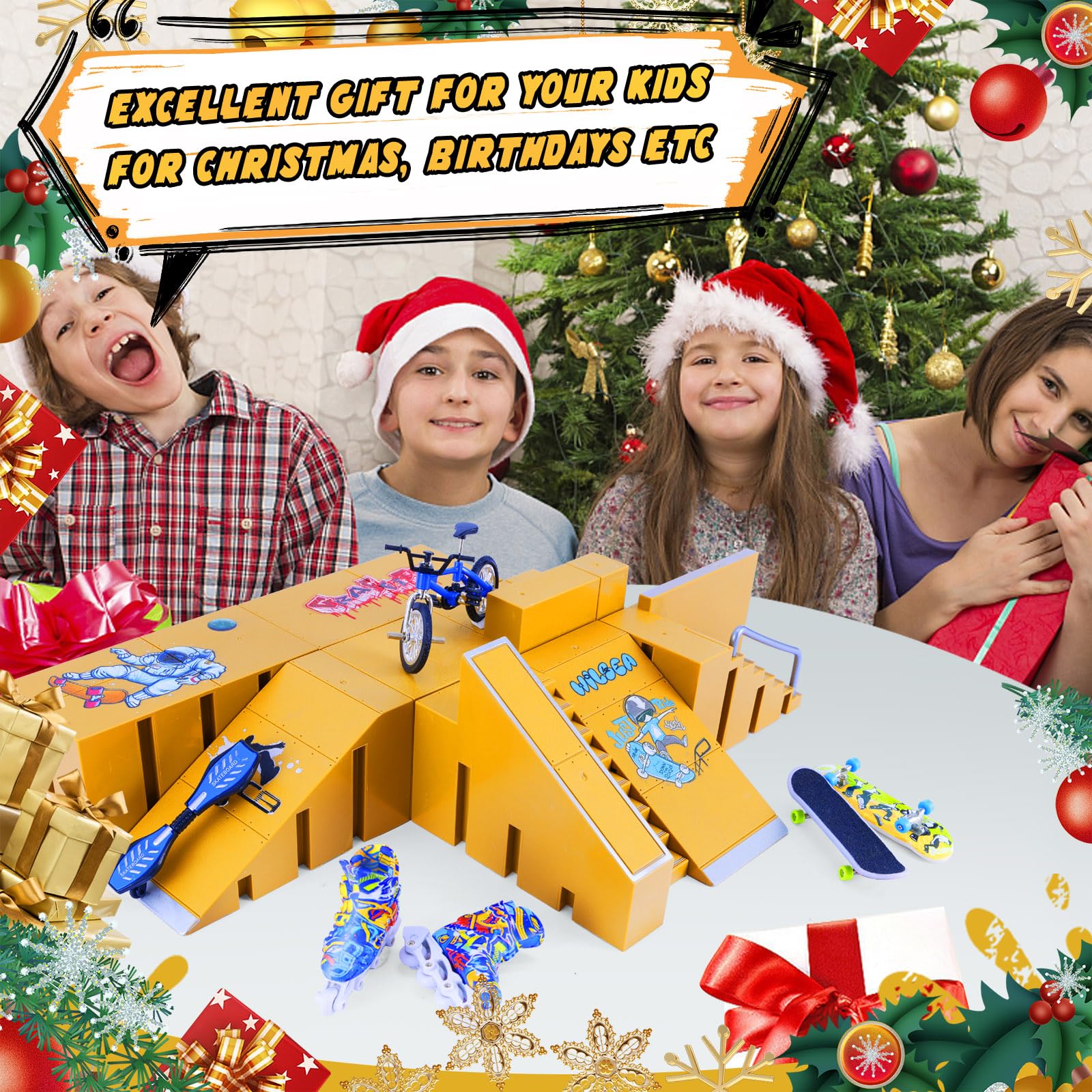 Finger Skateboard Skateparks ramp 8- in-1 kit Sets,Fingerboard Obstacles,Deck Ramps Mini Finger Skateboard Park kit, Finger Skateboards for Kids Birthday Toys etc