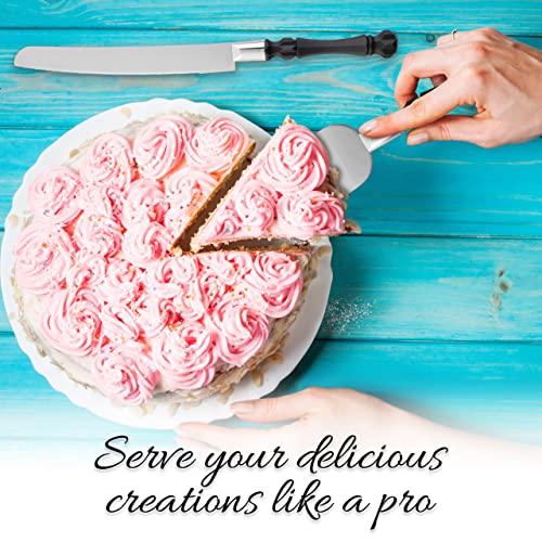 Homi styles Cake Knife and Server - Wedding Cake Knife Set - Serving Set for Receptions, Birthdays - Cake Cutting Set - Match the Color to Your Event Theme - Cake Knife and Cutter (Black)
