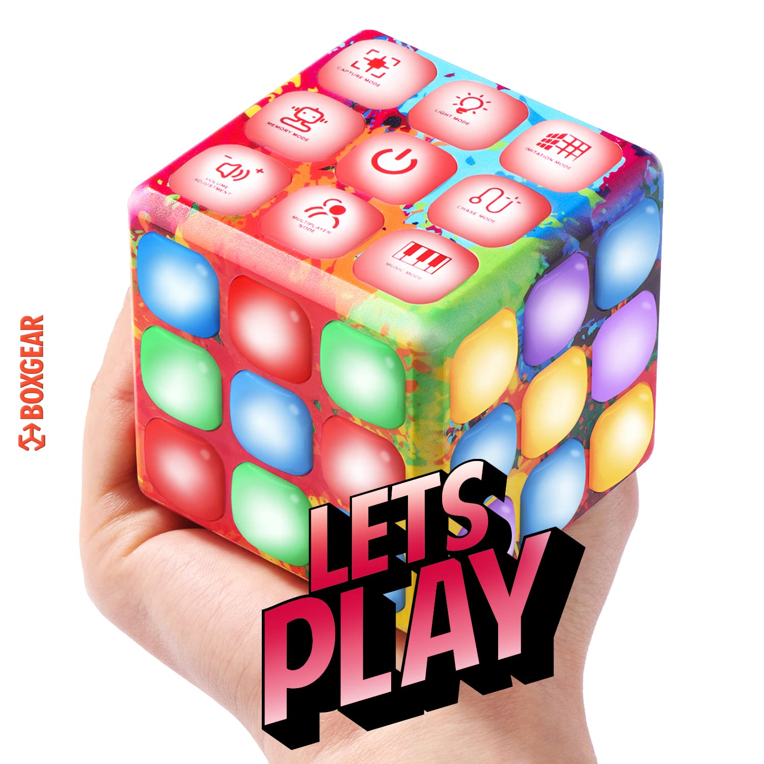 Boxgear Flashing Cube Memory Game – LED Flashing Puzzle Cube for Adults and Children – Sensory Fidget Cube with 5 Brain Games – Light Up Handheld Cube Fidget Toy for Stress Relief and Stimulation