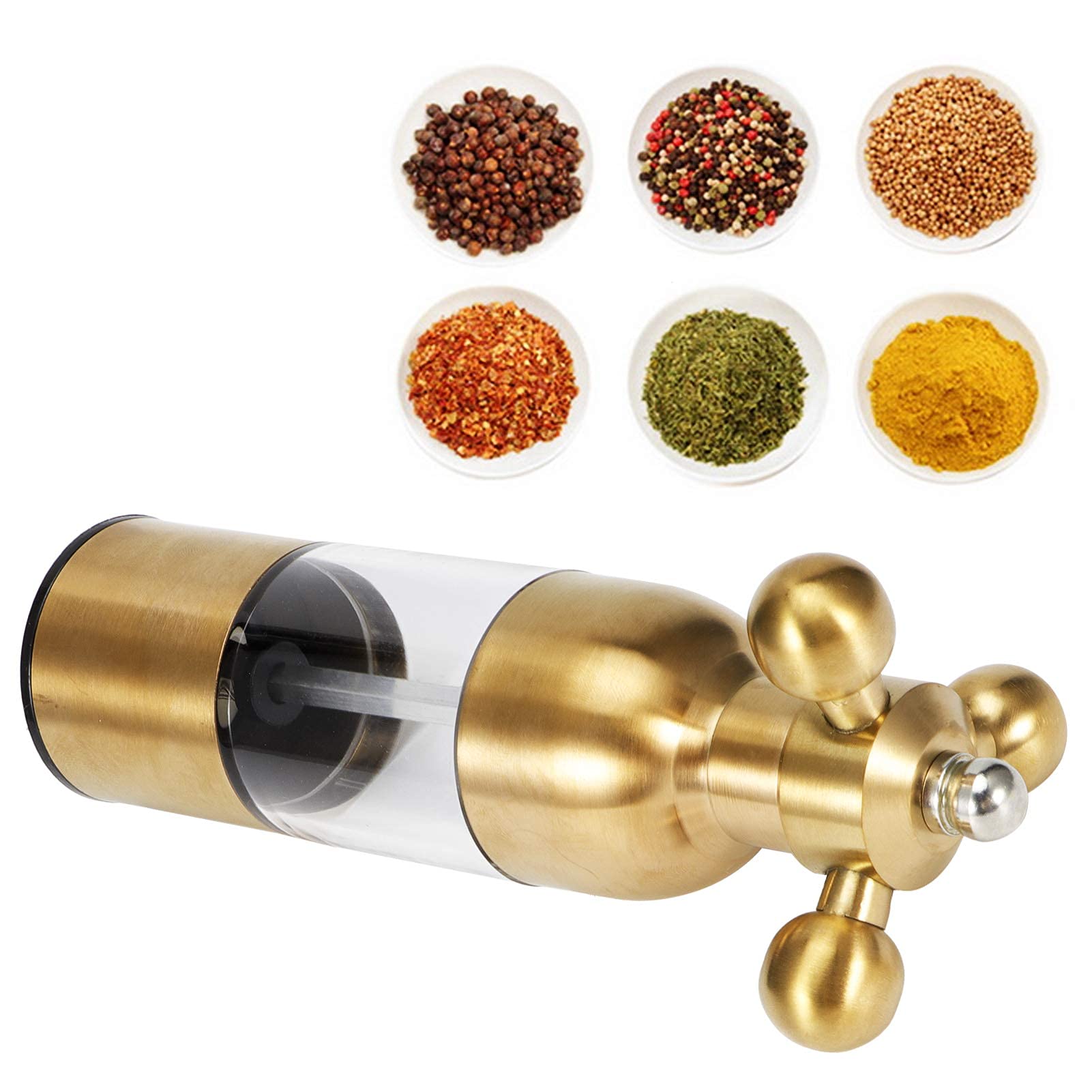 BORDSTRACT Pepper Grinder, Stainless Steel Salt and Pepper Grinder Salt Spice Mill Adjustable Coarseness Grinder, Seasoning Grinding Kitchen Tool for Cooking Gold)