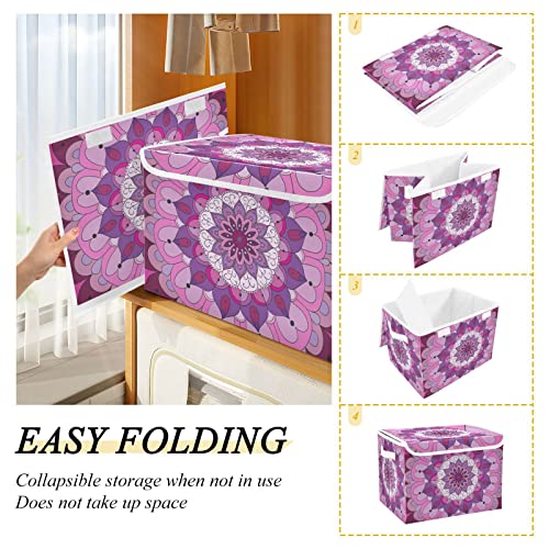 DOMIKING Mandala Collapsible Rectangular Storage Bin with Lids Decorative Lidded Baskets for Toys Organizer Storage Boxes with Handles for Clothes Shelves Nursery Playroom