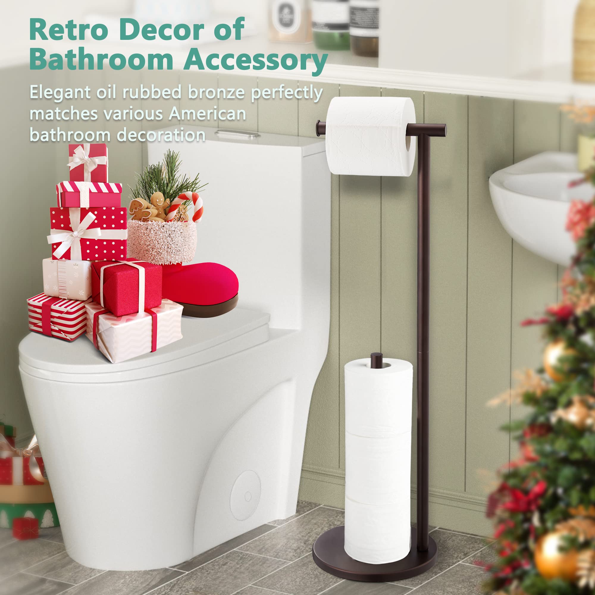 Black Toilet Paper Holder Stand, Free Standing Toilet Paper Holder with Storage for Jumbo Mega, Housen Solutions