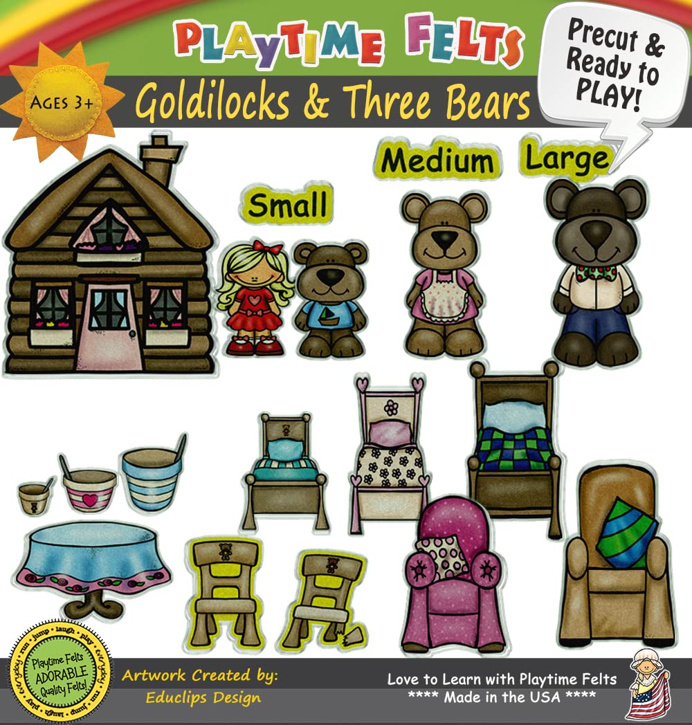 Goldilocks and Three Bears Felt Story Set | 19 PRECUT & Ready to Play Colorful & Durable Felt Pieces for Toddlers, Preschool & Kindergarten | Reusable Felt Board Stories