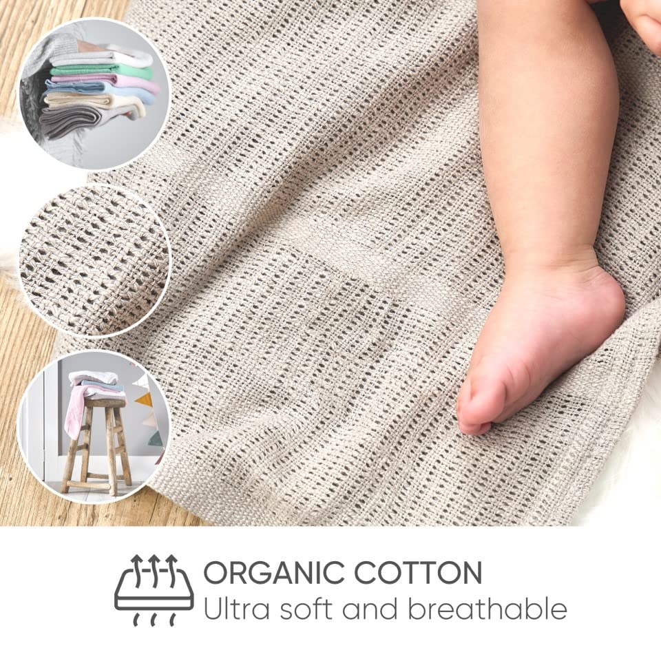 Bloomsbury Mill - 2-Pack 100% Organic Cotton Cellular Baby Blankets with Gifting Ribbon β Soft, All Natural & Breathable β Ideal Shower Gift - Nursery/Stroller/Bassinet/Crib β Gray
