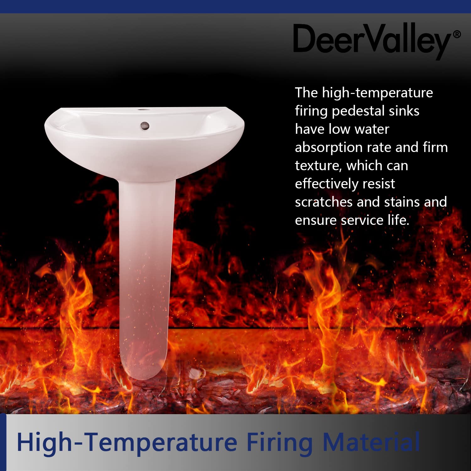 DeerValley DV-1P523 Compact White Ceramic Pedestal Sink, 20" X 17" Inch Pedestal Bathroom Sink With Overflow and Pre-Drilled Single Hole