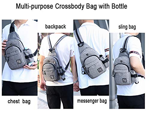 DOUBLE A IRON Sling Bag Crossbody Shoulder Multipurpose Casual Daypacks with Earphone Hole for Men Women - Gray