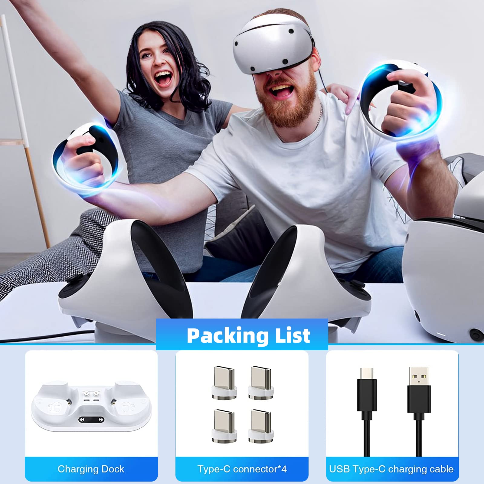 Charging Station for PSVR 2 Console with Quick Charge Port for PSVR 2, Non-Slip Portable Heat Dissipation Holder with Charging USB C Cable Compatible with PSVR 2 Dock Stand Accessories, White