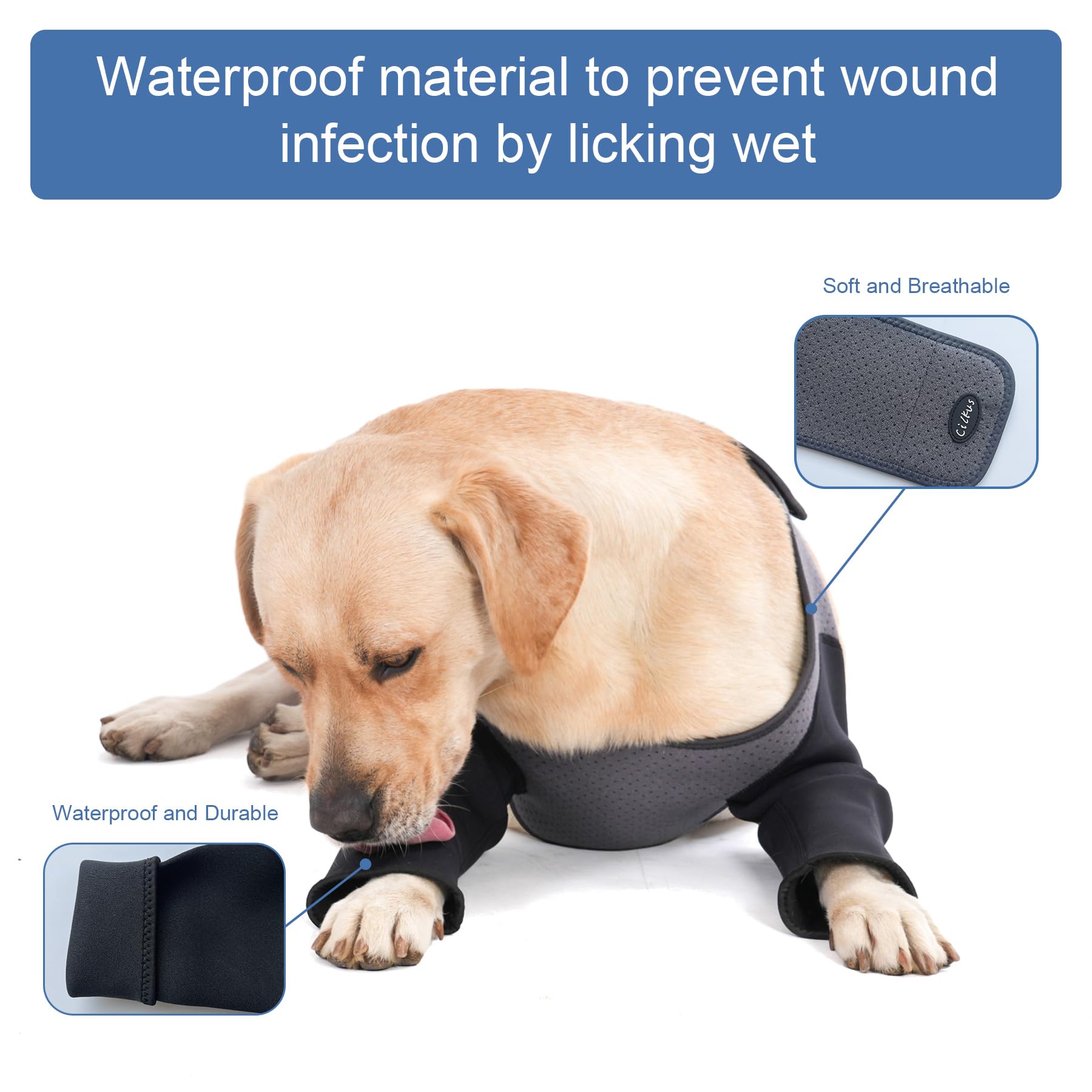 Dog Sleeves for Wounds Both Front Legs,Cone Collar Alternative, Abrasion Resistant Dog Recovery Sleeve, Washable 2.5mm Thick and Waterproof, Breathable Pet Wounds Prevent Licking, Bite Grey (Large)