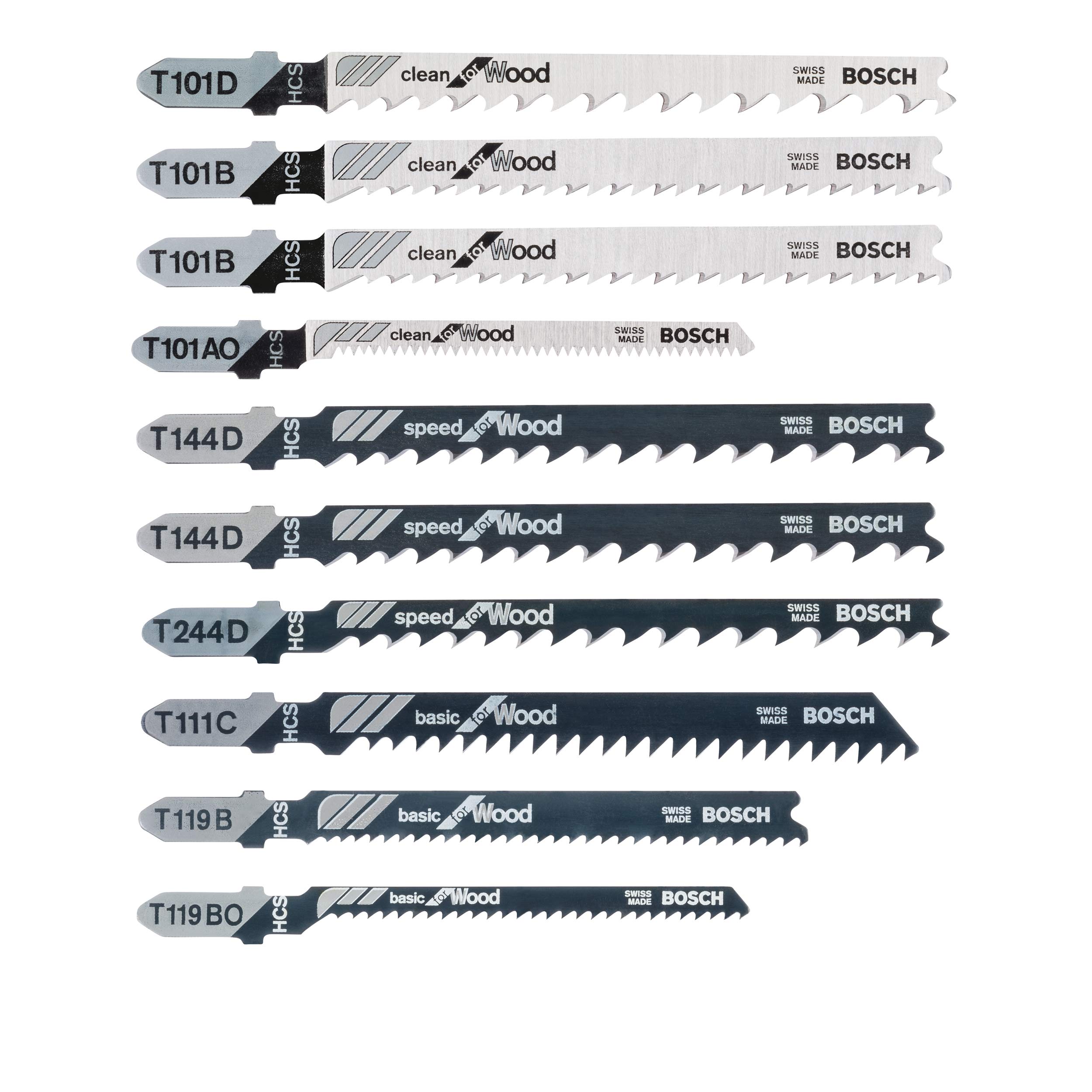 Bosch Professional 10-Piece Set Jigsaw Blades Set (for Wood, Accessories for Jigsaw with T-Shank mounting)