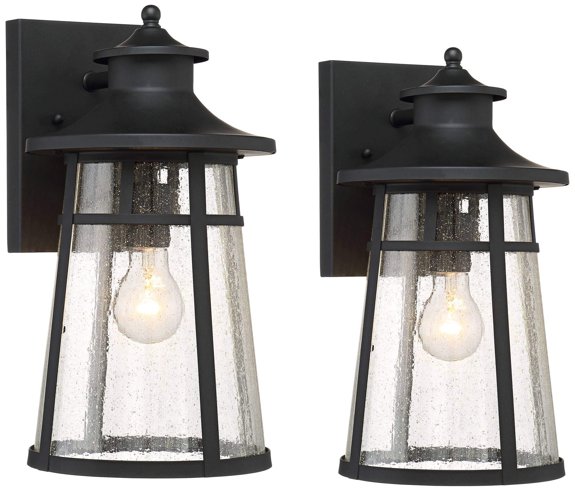 John Timberland Clement Mission Outdoor Wall Light Fixtures Set of 2 Cast Iron Black Metal 15" Clear Seedy Glass for Exterior House Porch Patio Outside Deck Garage Yard Front Door Garden Home