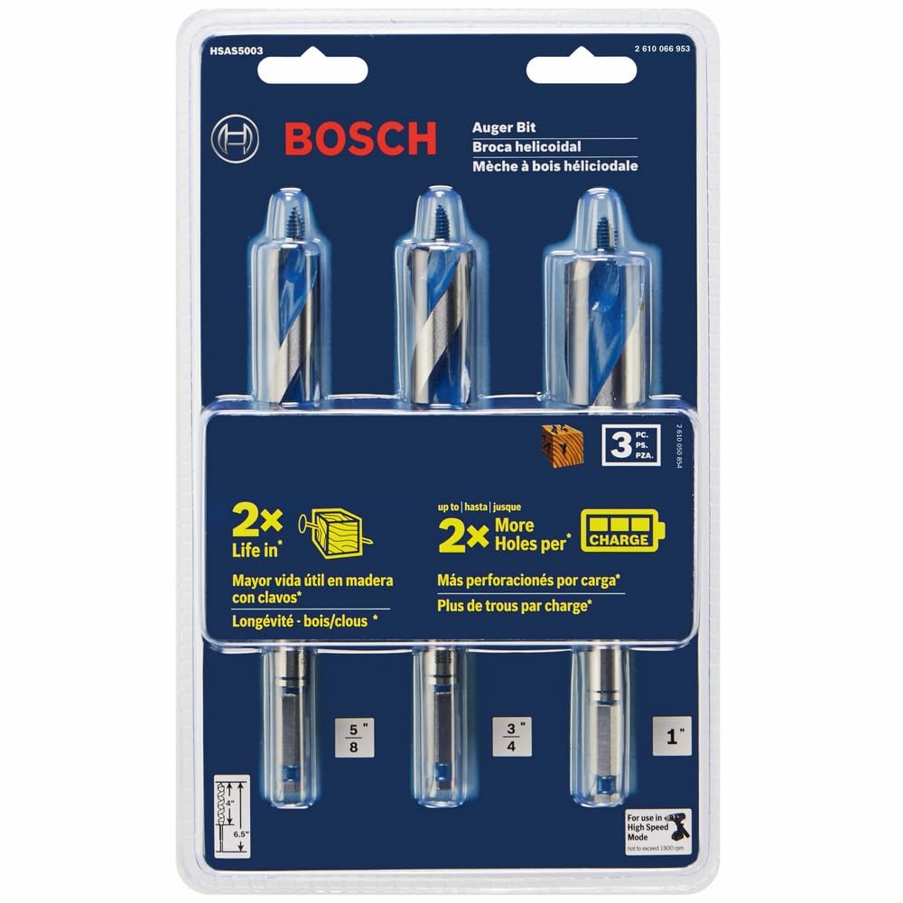 BOSCH HSAS5003 3 pc. 6-1/2 In. High-Speed Auger Bit Set