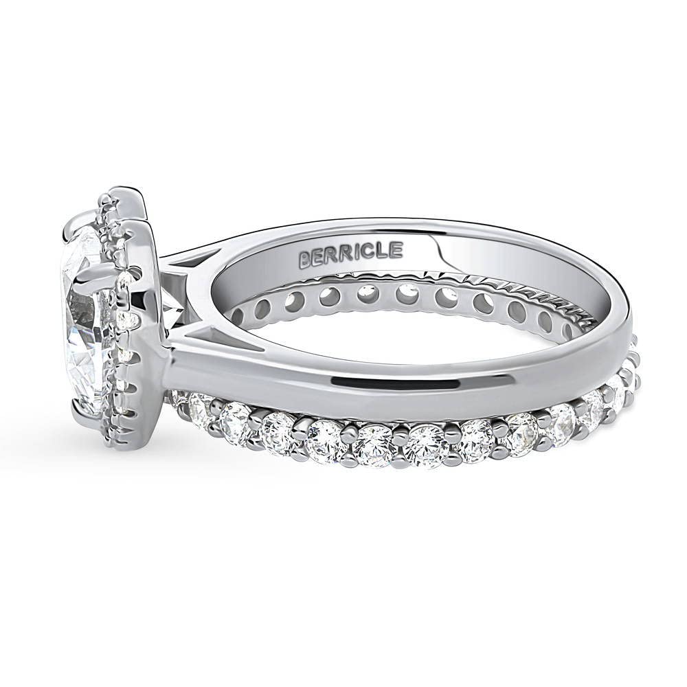 BERRICLE Sterling Silver Halo Wedding Engagement Rings Cubic Zirconia CZ Heart Ring Set for Women, Rhodium Plated Size 7