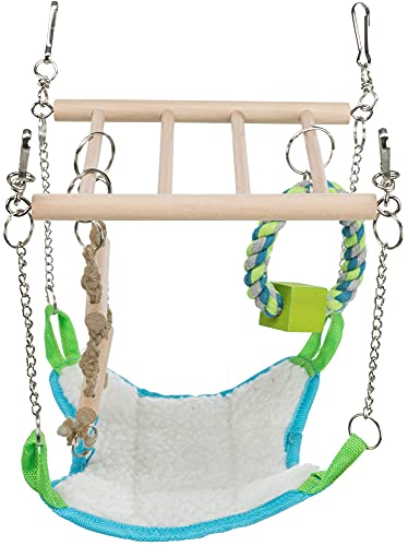 TRIXIE Small Animal Suspension Bridge with Hammock, Rope Ladder, and Ring, Cage Accessory for Ferrets, Rats