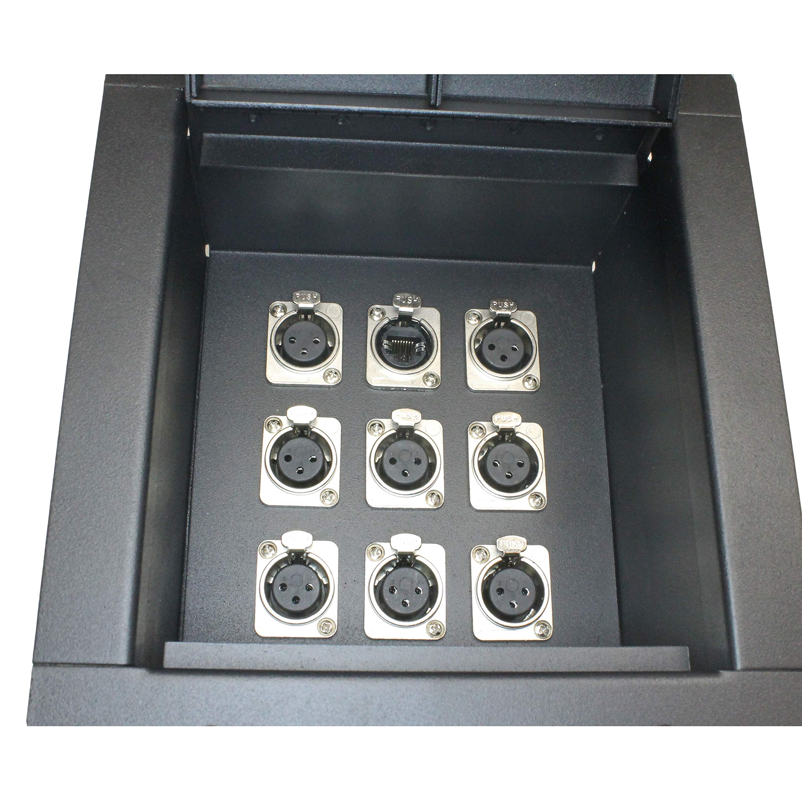 MCSPROAUDIO Recessed Floor Stage Box with 8 XLR Female to Male and 1 CAT5 Passthrough Jacks