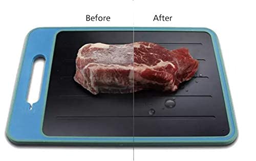 Defrosting Tray - 2-in-1 Meat Thaw Mat and Cutting Board - Groove Tray - Non-Stick Thawing Plate - Meat Cutting Board - No Heat Miracle Thaw - Compact - Knife Sharpener, Zester - Green/Blue