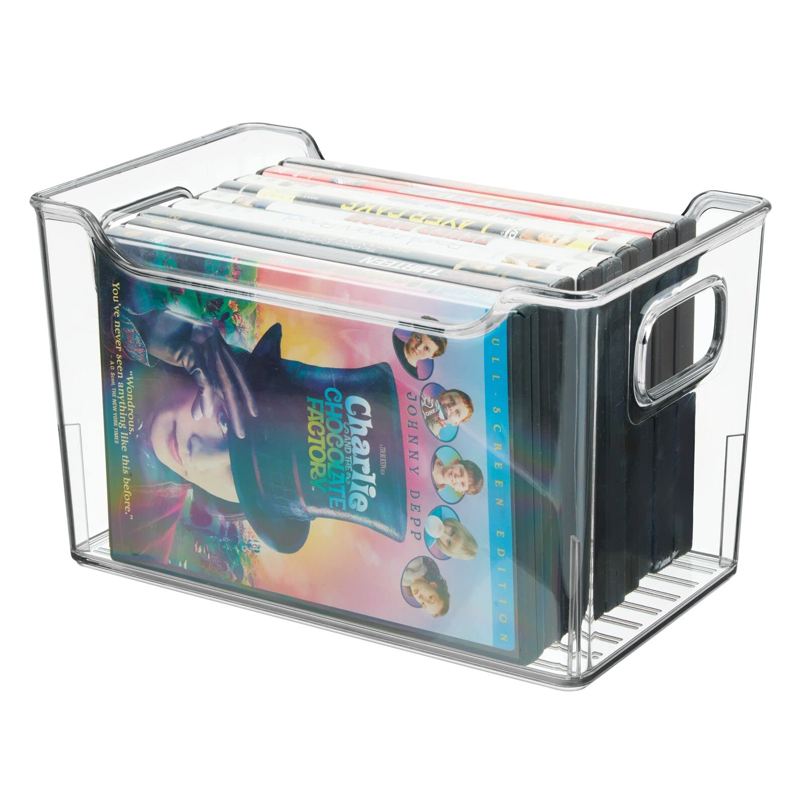 mDesign Deep Plastic Storage Organizer Storage Bin, Game and Comic Organization for Cabinet, Playroom, or Closet - Holds Video Games, Tablets, DVDs, or Controllers, Ligne Collection - 2 Pack - Clear