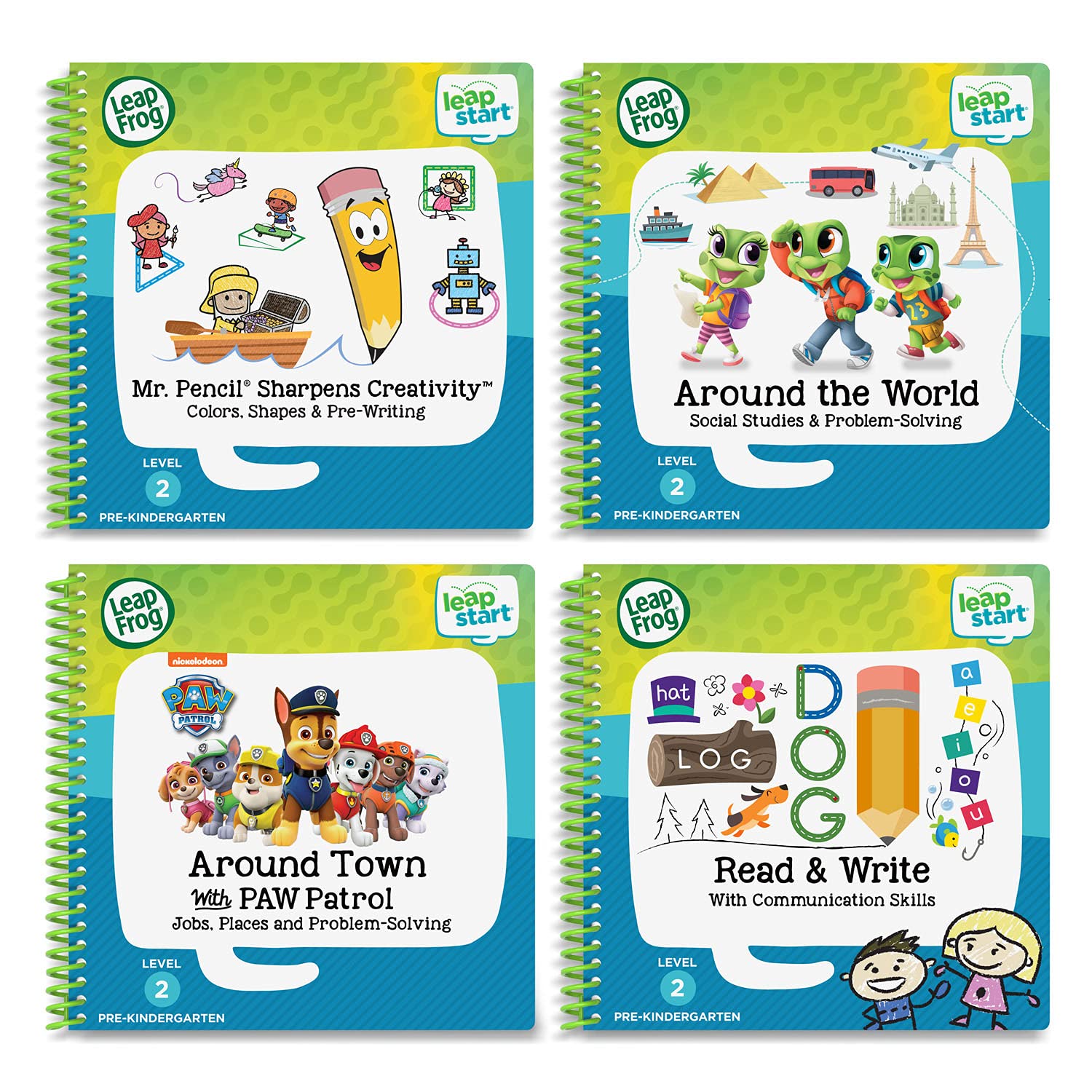 LeapFrog LeapStart Pre-K 4-Pack, for 3-6 yrs includes Mr. Pencil Sharpens Creativity, Read and Write, Around the World, Around Town With PAW Patrol