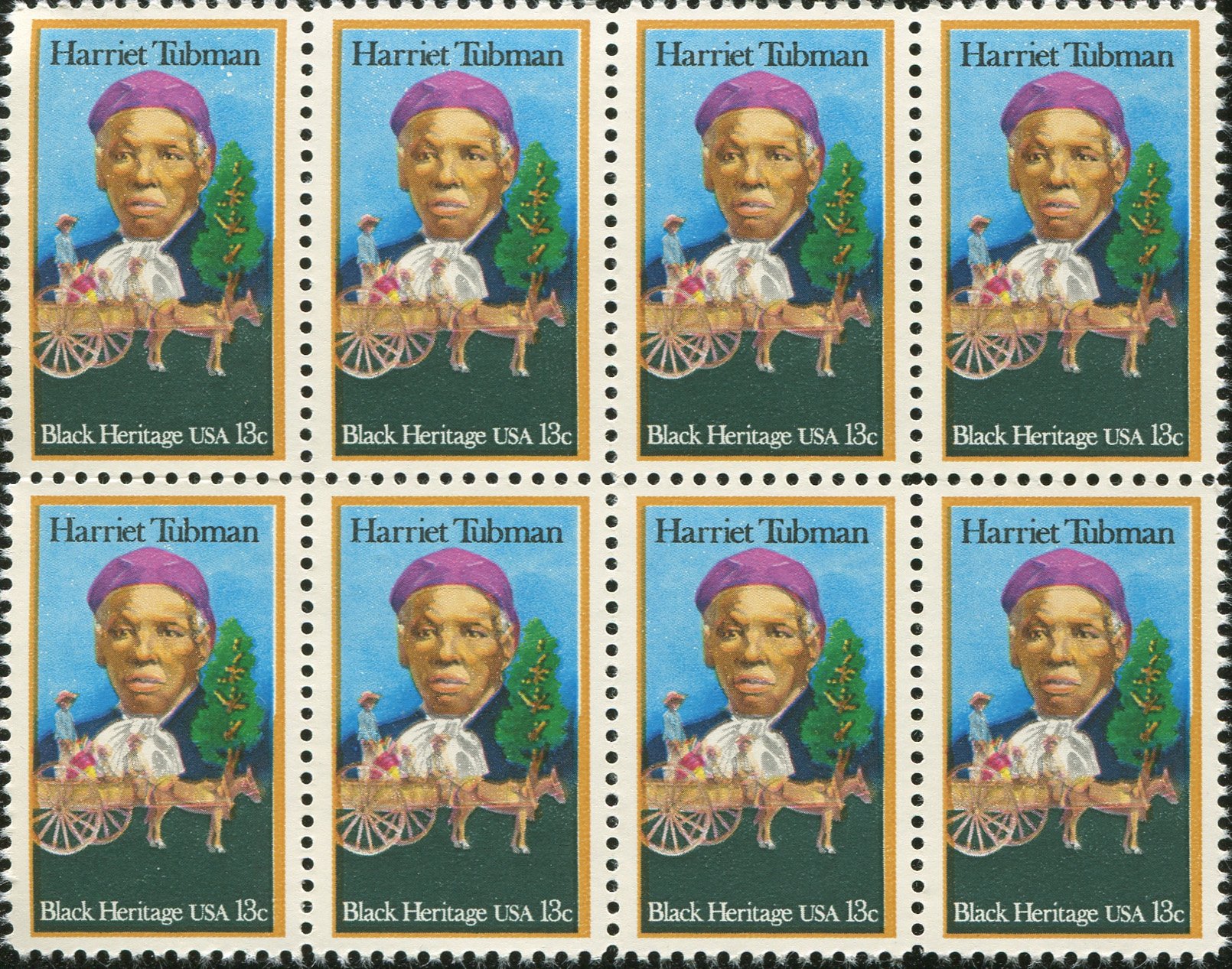 HARRIET TUBMAN ~ ABOLITIONIST ~ BLACK HERITAGE ~ BLACK HISTORY ~ ABOLUTIONIST #1744 Block of 8 x 13¢ US Postage Stamps
