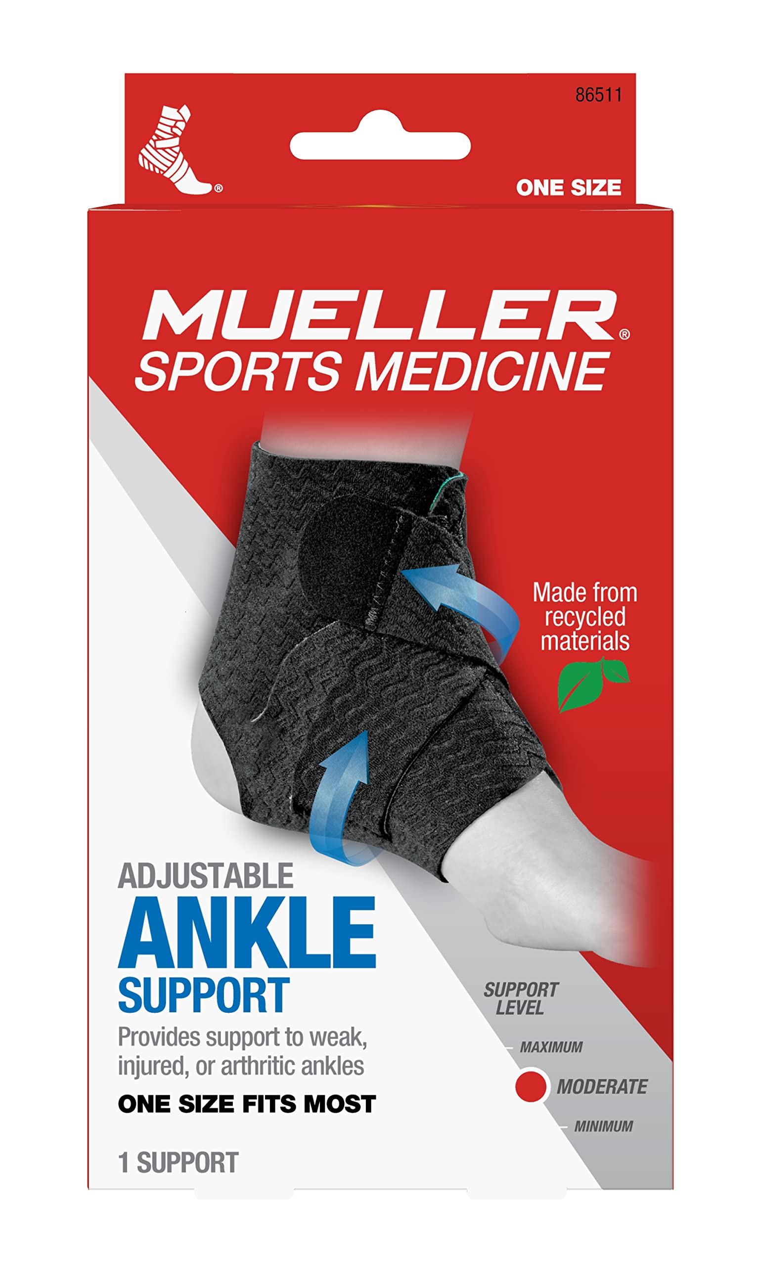 MUELLER Sports Medicine Green Adjustable Ankle Support Brace, Ankle Pain Relief Support for Men and Women, Ideal for Sprains, Strains, Arthritis, Black, One Size