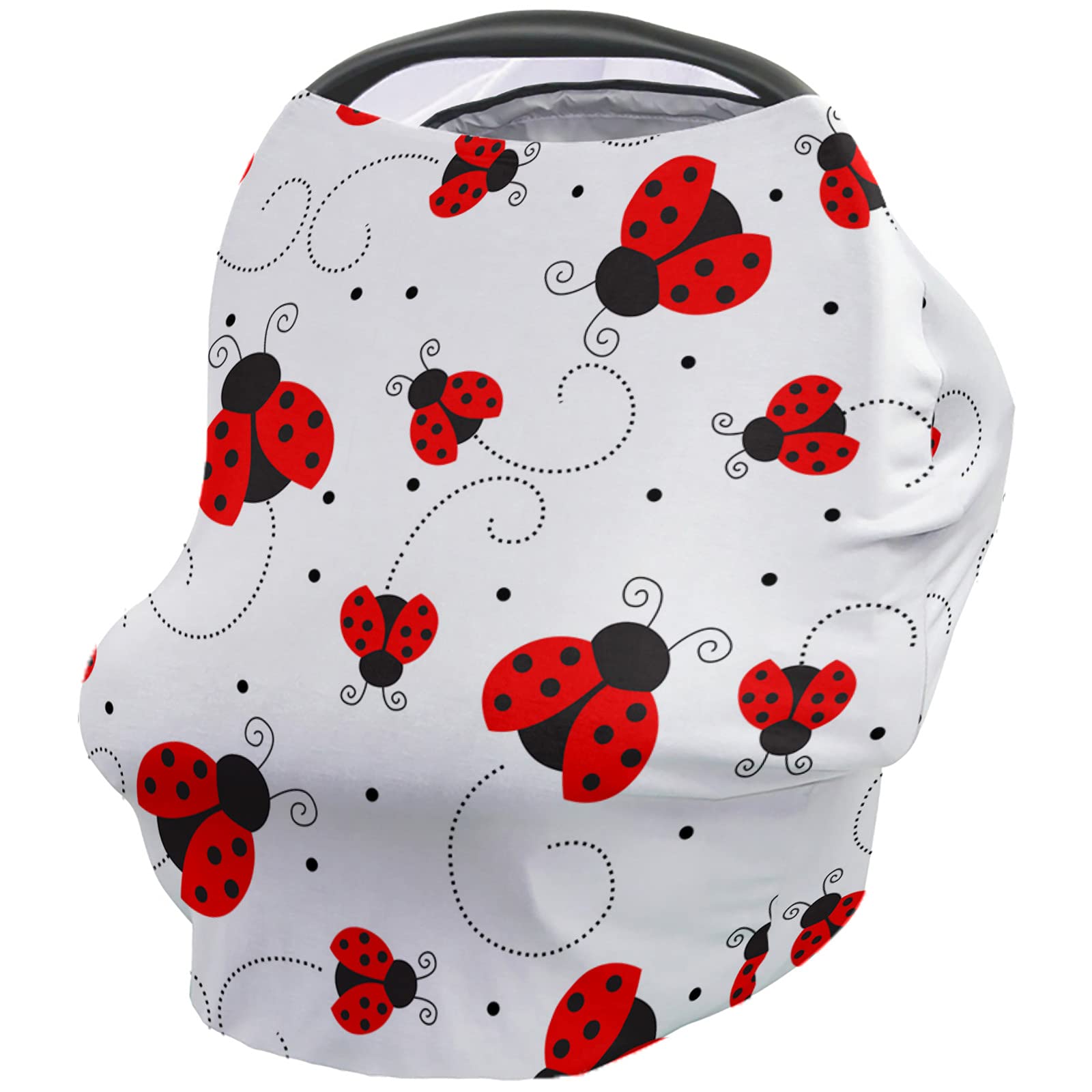 Car Seat Cover for Babies Ladybug Dotted Texture Soft Breathable Infant Stroller/Shopping Cart/High Chair Cover,Stretchy Car Seat Canopy 26''x27.6''