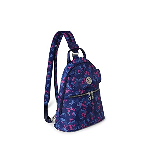 Baggallini Naples Convertible Small Daypack Sling Crossbody, Navy Garden