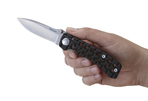 CRKT Ruger Go-N-Heavy Compact EDC Folding Knife with Sheath: Heavy Duty Outdoor, Everyday Carry, Plain Edge Blade, Thumb Stud, Liner Lock, Aluminum Handle, Nylon Sheath R1803