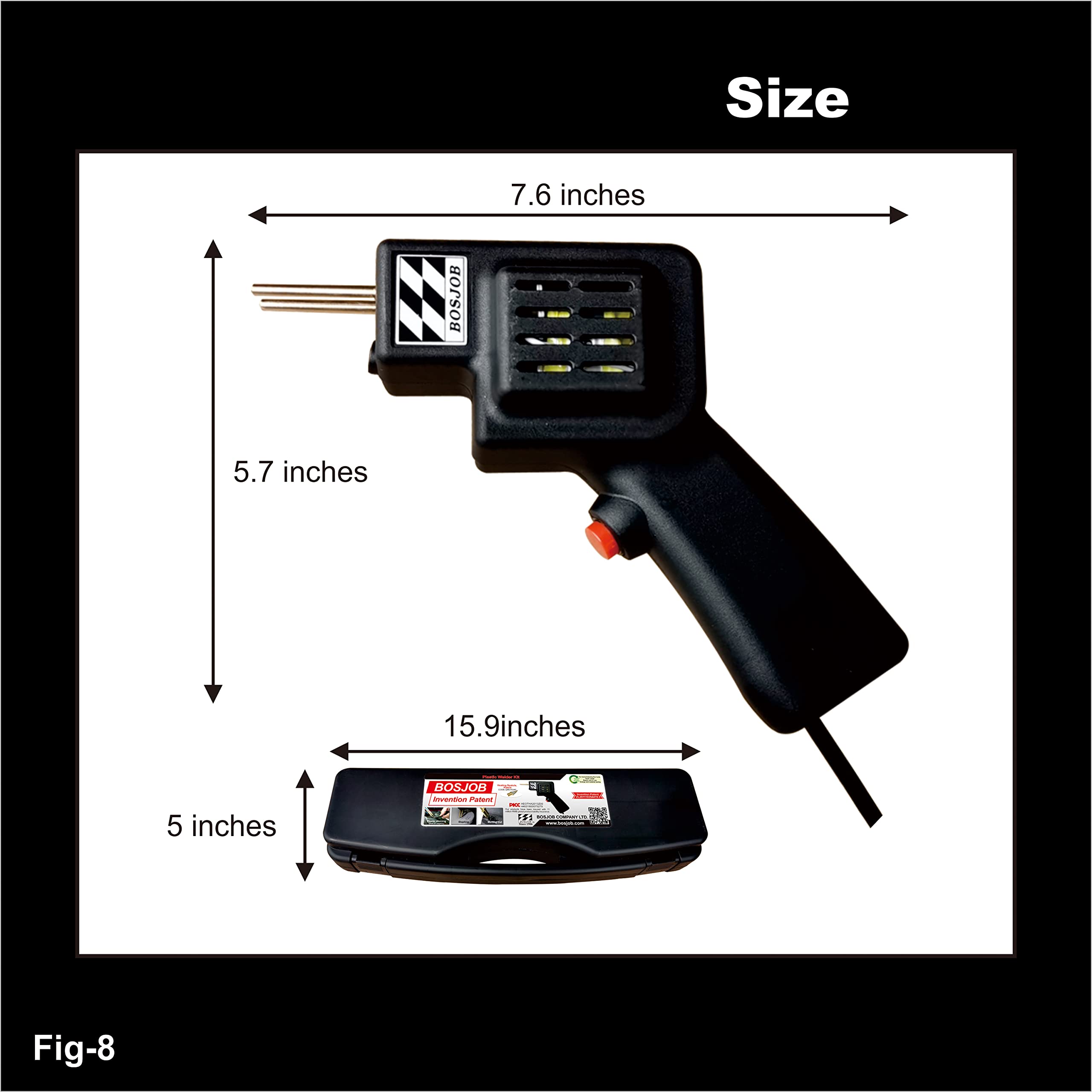 BOSJOB 110W Plastic Welder Kit with Patterned Spatula and 4 Types of Hot Staples for Car Bumper Repair and Kayak, Thin Plastic and All Kinds of Cracks and Holes.