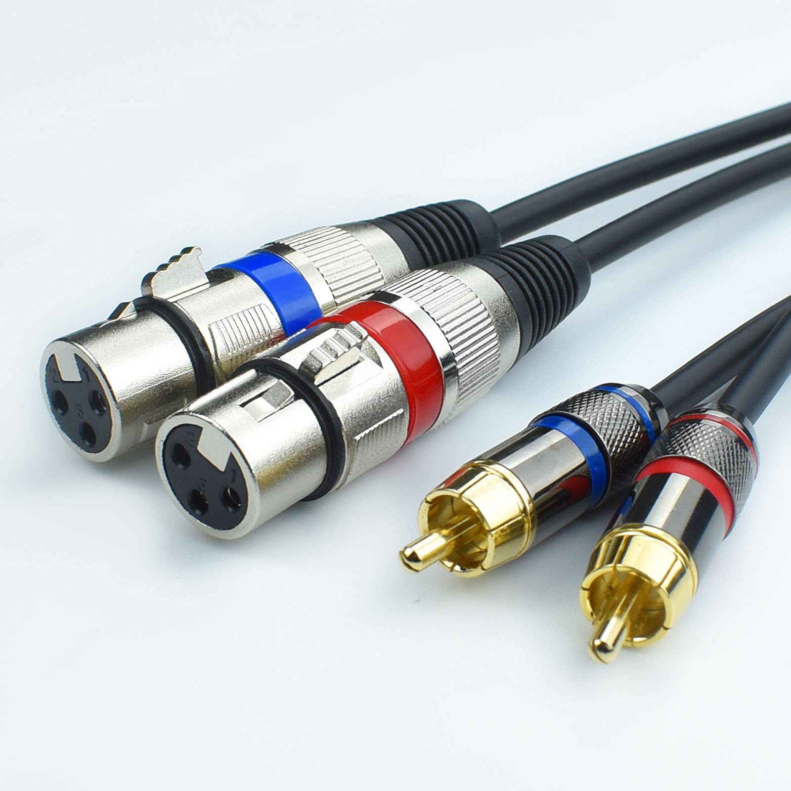 Mugteeve Dual XLR Female to Dual RCA Male Phono Cable Adapter, 3.3 Feet Balanced 3pin XLRF to Unbalanced RCA Speaker Cable, Gold Plated, OFC Shielded, Noise-Free, for Mixer, Subwoofer, Amplifier