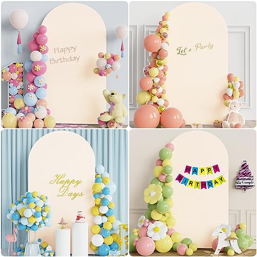 Asee'm 7.2FT Wedding Arch Cover Beige Fitted Spandex Cover 2-Sided Round Top Chiara Backdrop Stand Covers for Party Ceremony Birthday Banquet Decoration