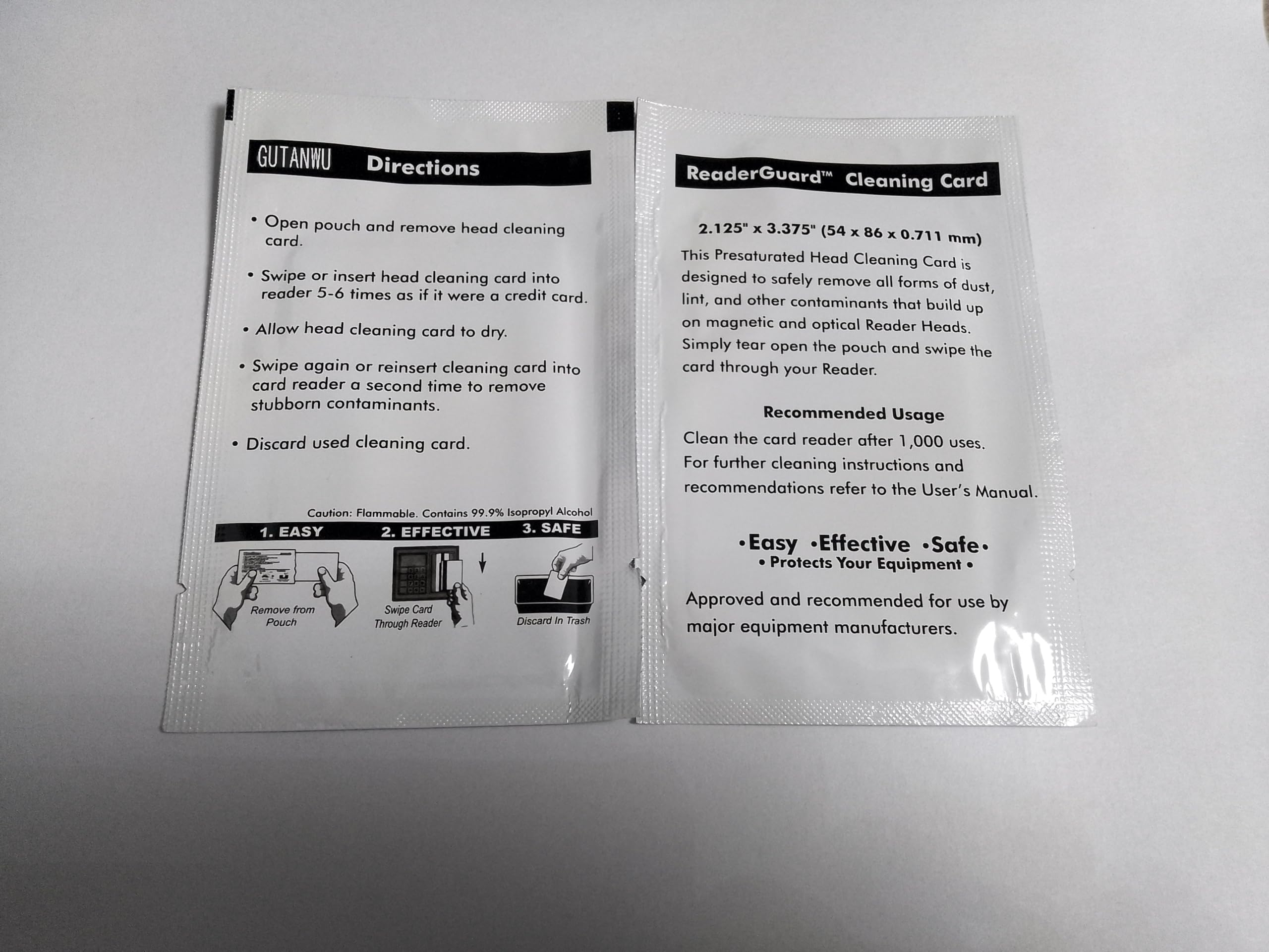 GUTANWU CR80 Cleaning Cards, Dual Side Card Reader Cleaner, POS Swipe Terminal Cleaning Cards (10pcs)