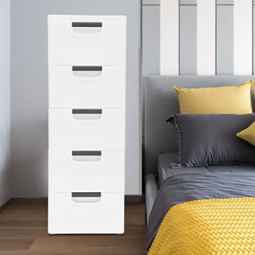 Gdrasuya10 5 Drawer Stackable Vertical Clothes Storage Tower, Plastic Dresser Storage Cabinet,Organizer Unit for Hallway Entryway Home Furniture White