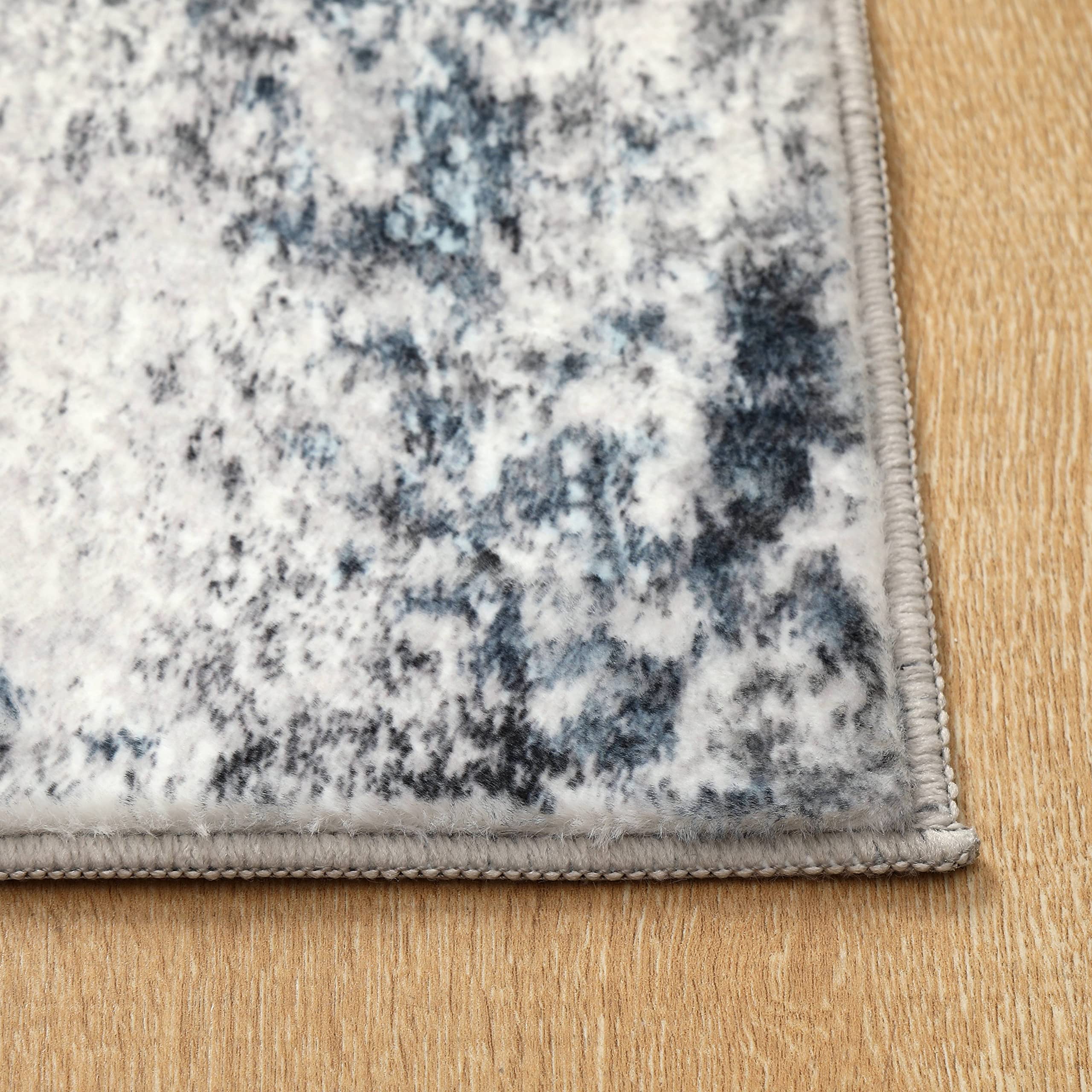 Area Rug Living Room Rugs: 5x7 Abstract Soft Fluffy Pile Large Carpet with Low Shaggy for Bedroom Dining Room Home Office Indoor Decor Under Kitchen Table Washable - Grey/Navy Blue