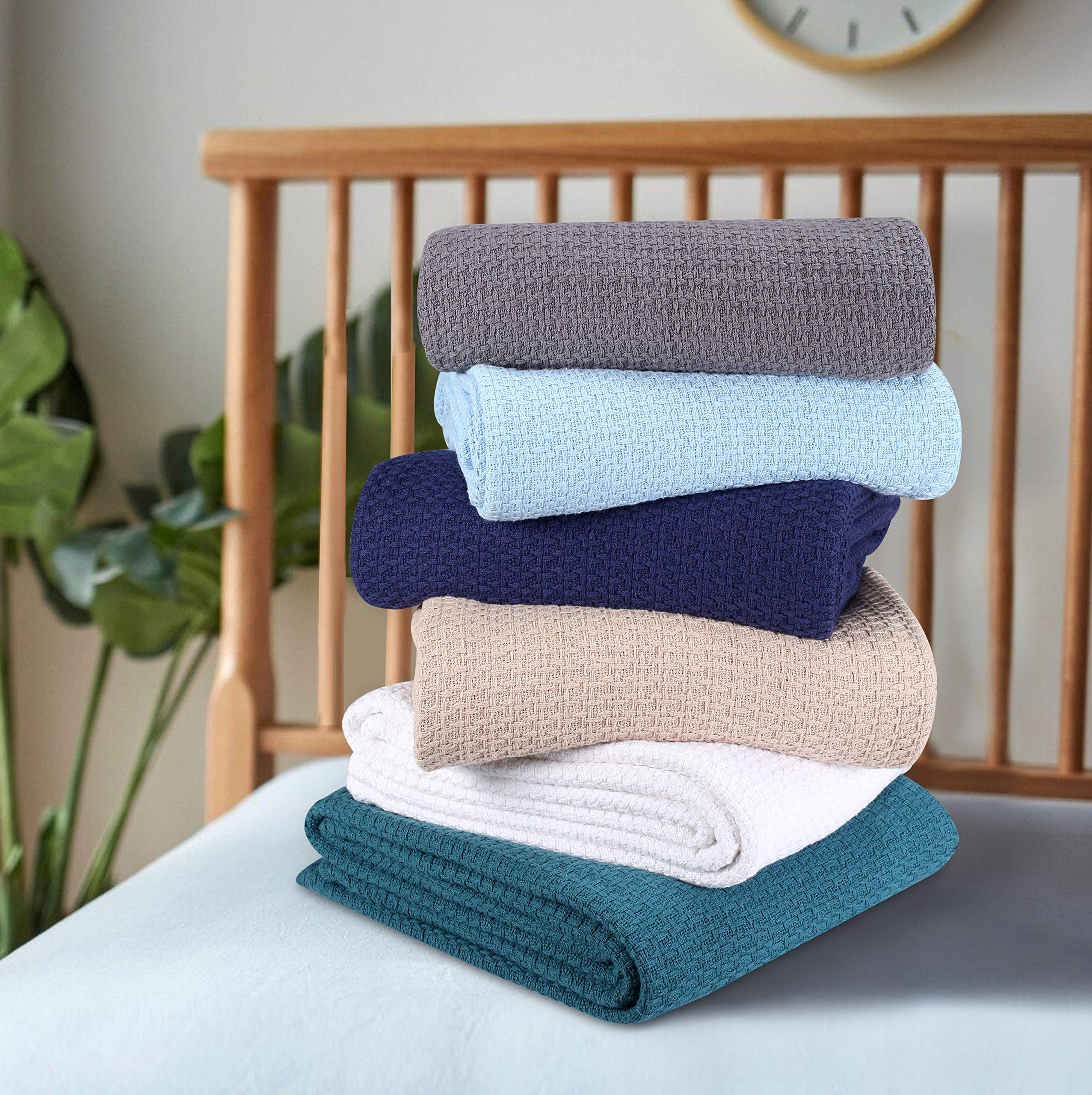 BELIZZI HOME 100% Cotton Bed Blanket, Breathable, King Size, Cotton Thermal Blankets, Perfect for Layering Any Bed for All Season, White