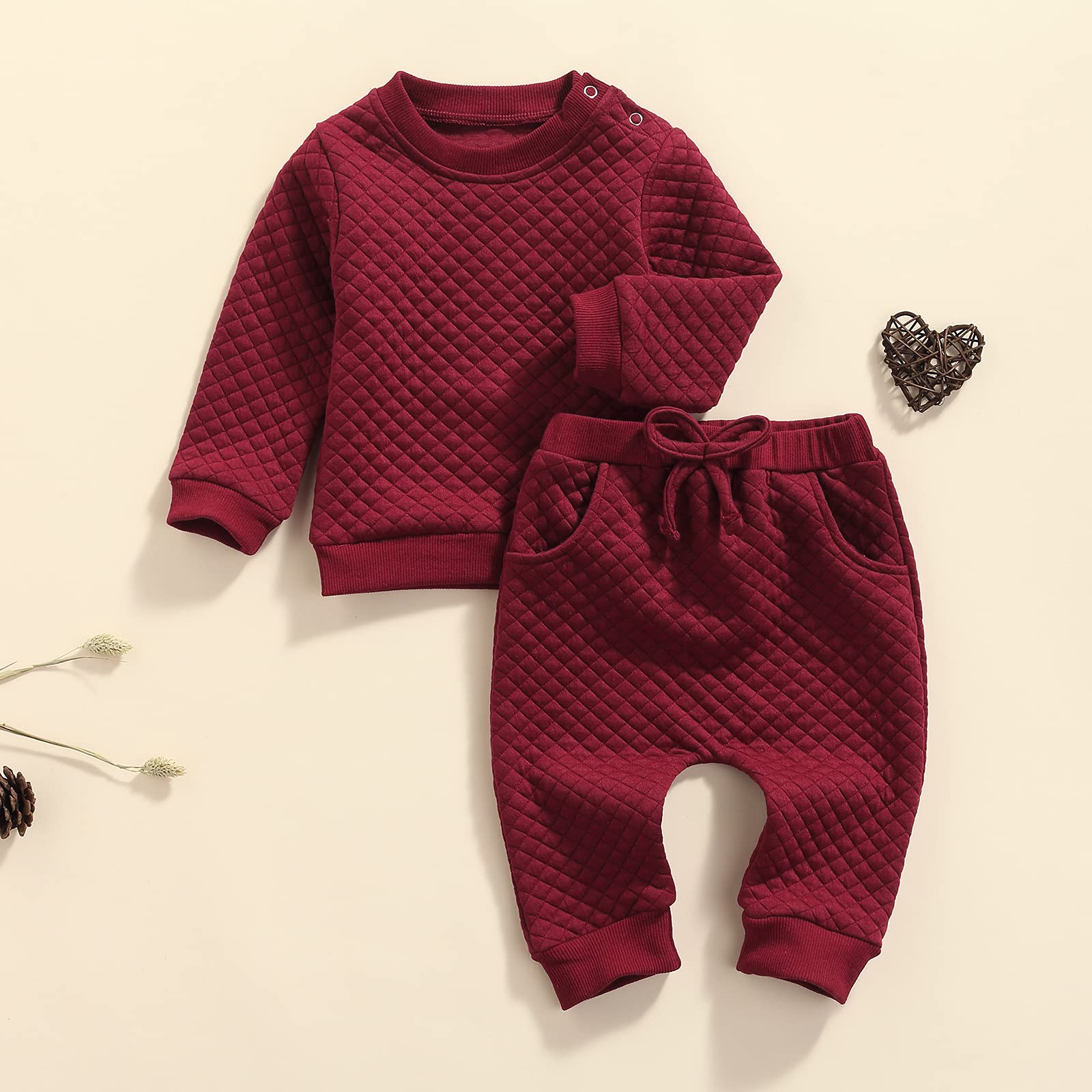 Biivrii Newborn Baby Boy Outfits Long Sleeve Sweatshirt Pullover Top Jogger Pants Set Tracksuit Fall Winter Clothes 2PCS (A-Brown, 6-12 Months)
