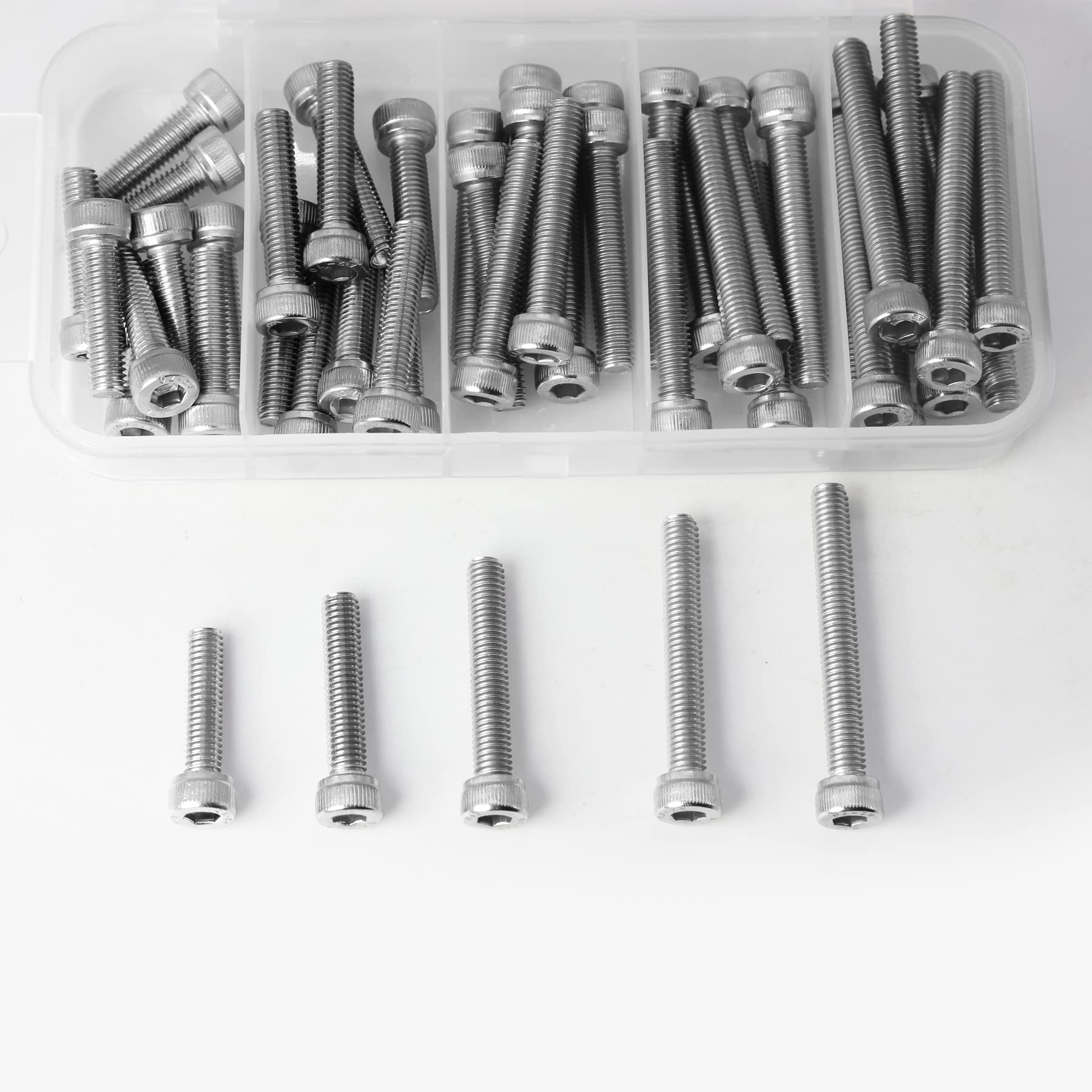 GUTEBANG M5 x 20mm 25mm 30mm 35mm 40mm Socket Head Cap Screws Bolts 304 Stainless Steel Hex Socket Screw, Metric Machine Fully Threaded, Assortment Kit 50PCS