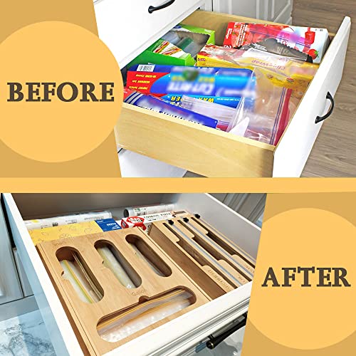 Headley Tools Ziplock Bag Organizer, Bamboo Organizer- Food Bags Container for Kitchen Drawer Baggie Dispenser & Holder Compatible with Gallon, Quart, Sandwich and Snack Variety Size Bag