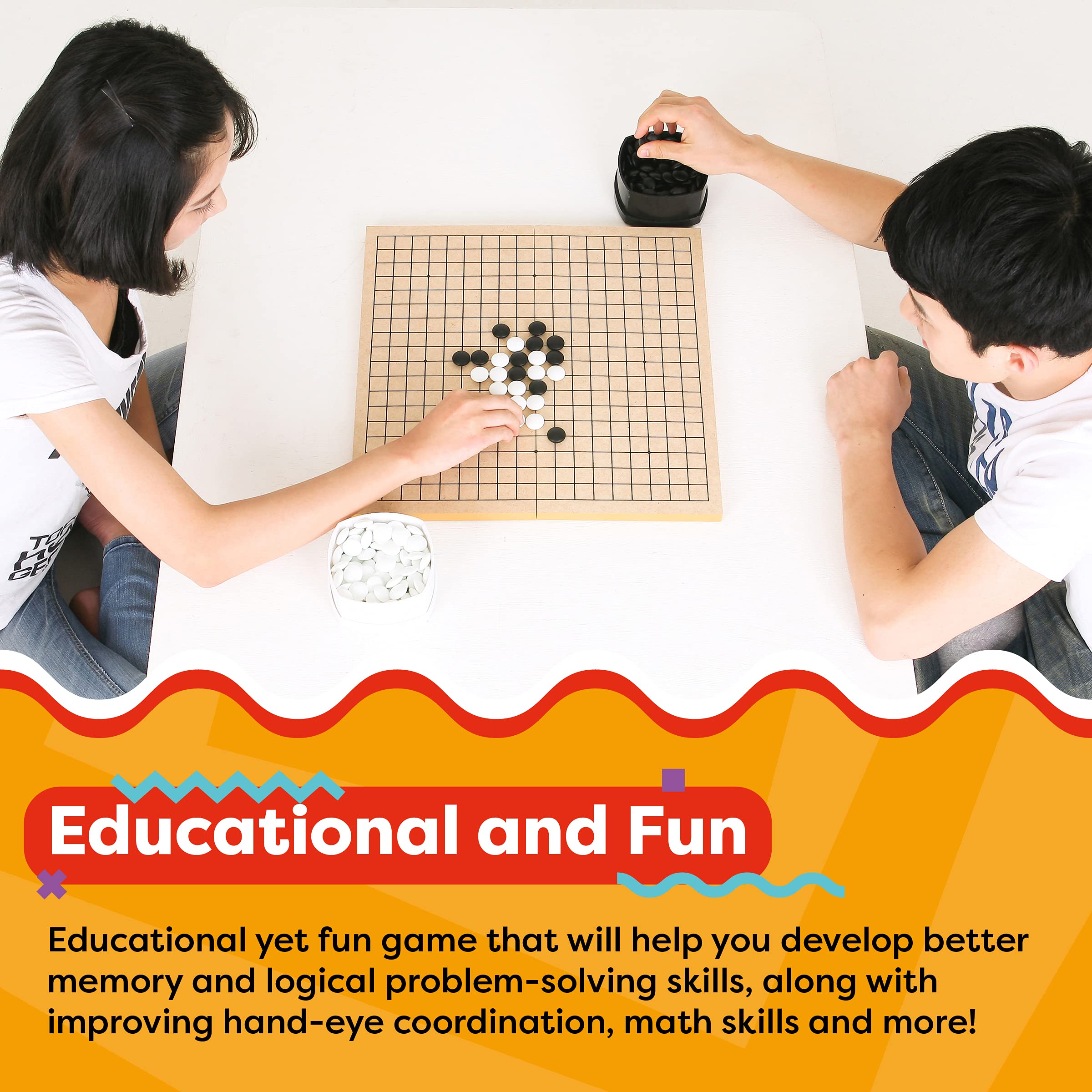 Go Board Game Set - Beginner's Two Player Strategy Game with Reversible Board and Melamine Pieces for Adults and Children