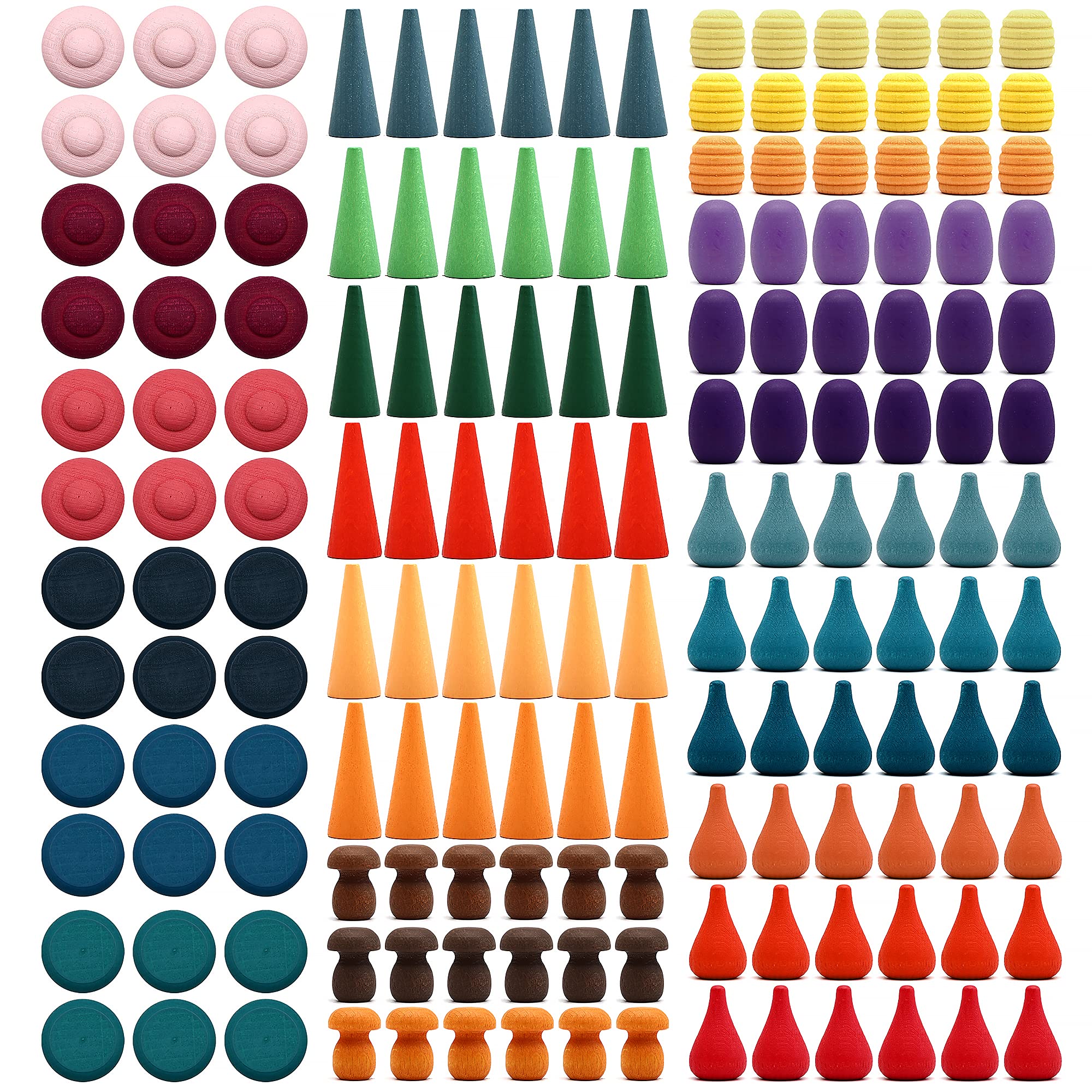 Large Set Full Rainbow Color Style Wooden Loose Parts Sensory Play Toys, Rainbow Mandala Loose Parts 7 Shapes, 27 Colors, Rainbow Stacker Nesting Toys Parts (162 PCS)…