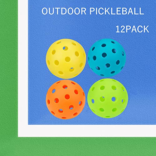 jehezkel 12 Pack Pickleball Balls, 40 Holes Pickleballs for Outdoor or Indoor, Pickle Ball Set, Durable, Hard Bounce, High Elasticity, USAPA Standard