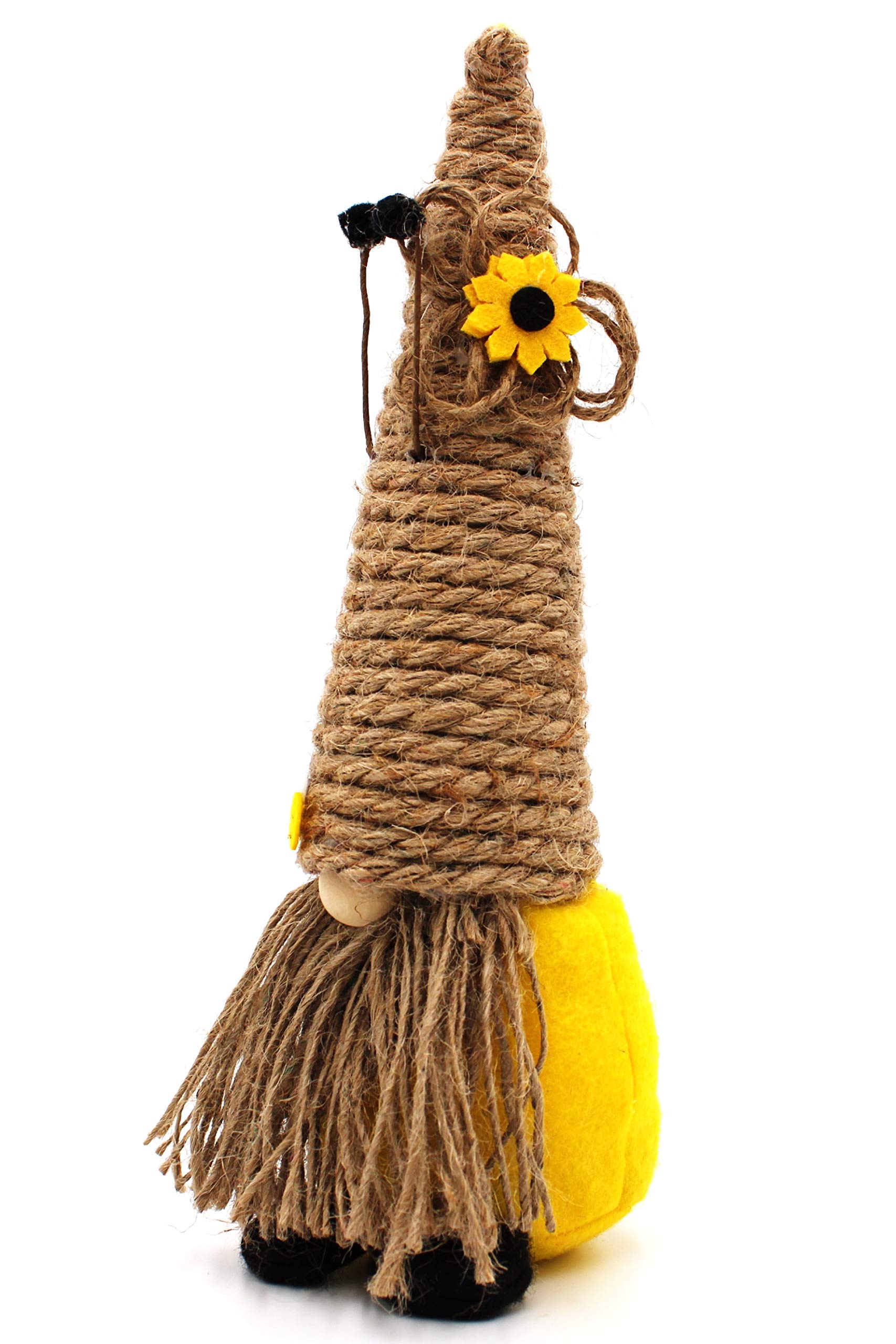 MeraVic Bumblebee Gnome with Beehive Hat - Adorable 10.5” Bee Gnome Plush with Brown Rope Beard & Sunflower Design - Spring & Summer Decorations Weighted Doll - Seasonal Home, Gift, & Farmhouse Decor
