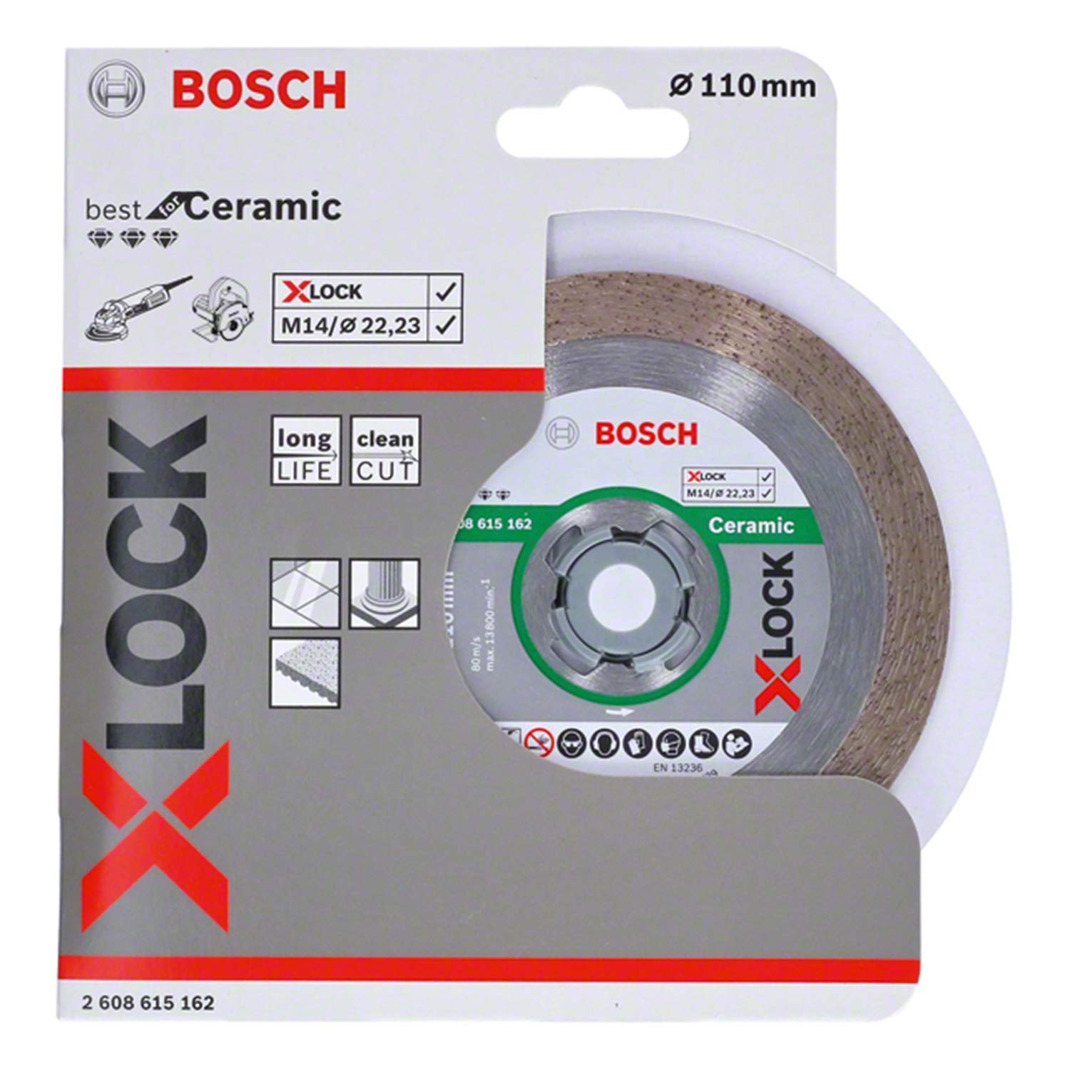 Bosch Professional 2608615162 Diamond Cutting Disc Best for Ceramic X-Lock Diameter 110 mm Bore Diameter 22.23 mm Cutting Width 1.8 mm