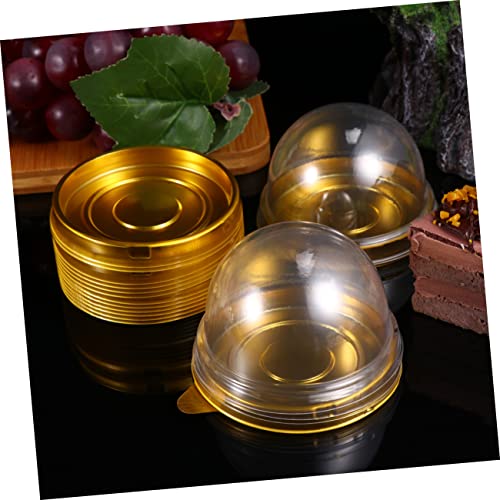 HEMOTON 50pcs Small Containers Square Containers with Lids Mini Cookies Snack Box Container Plastic Round Cake Box Individual Cupcake Golden Packing Box Plastic Boxes Gift Box Paper Cup