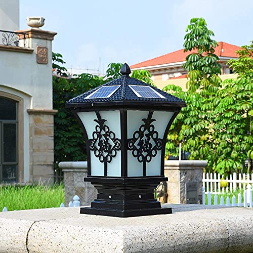 Led Outdoor Solar Post Lamps Industrial Metal Aluminum Column Lights Warm/White Light Adjustable Garden Street Home Pillar Lights(Color:Black,Size:S)