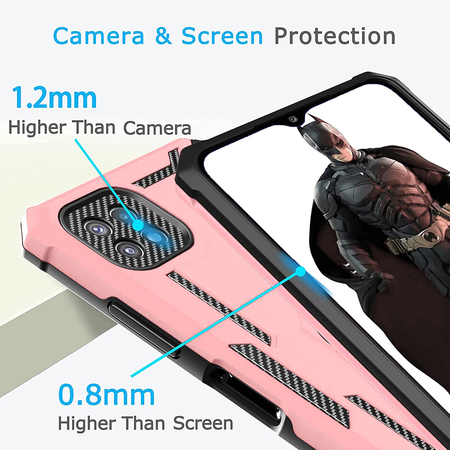 BestAlice for ZTE Avid 579 / ZTE Blade A3 2020 Case with Tempered Glass Screen Protector, Hybrid Heavy Duty Protection Shockproof Defender Kickstand Armor Case Cover,Rose Gold