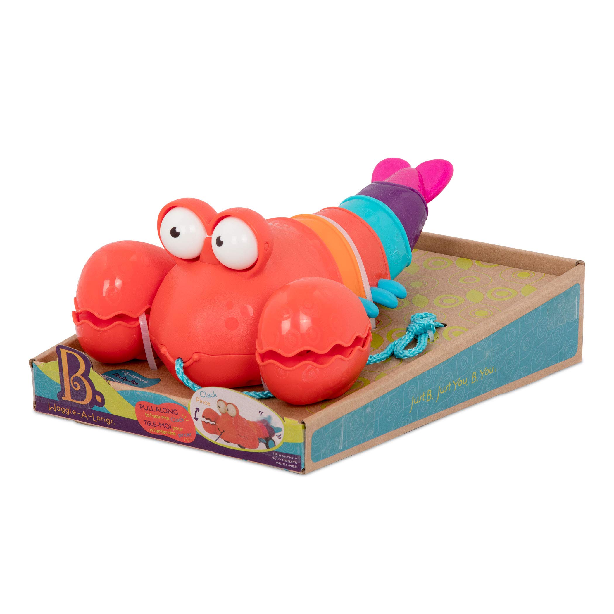 B. toys- Pull Along Lobster Toy - Waggle-A-Longs – Pinchy Pat- Developmental Toy- – Push or Pull –Walking Toy with String – Baby, Toddler, Kids – 18 Months +