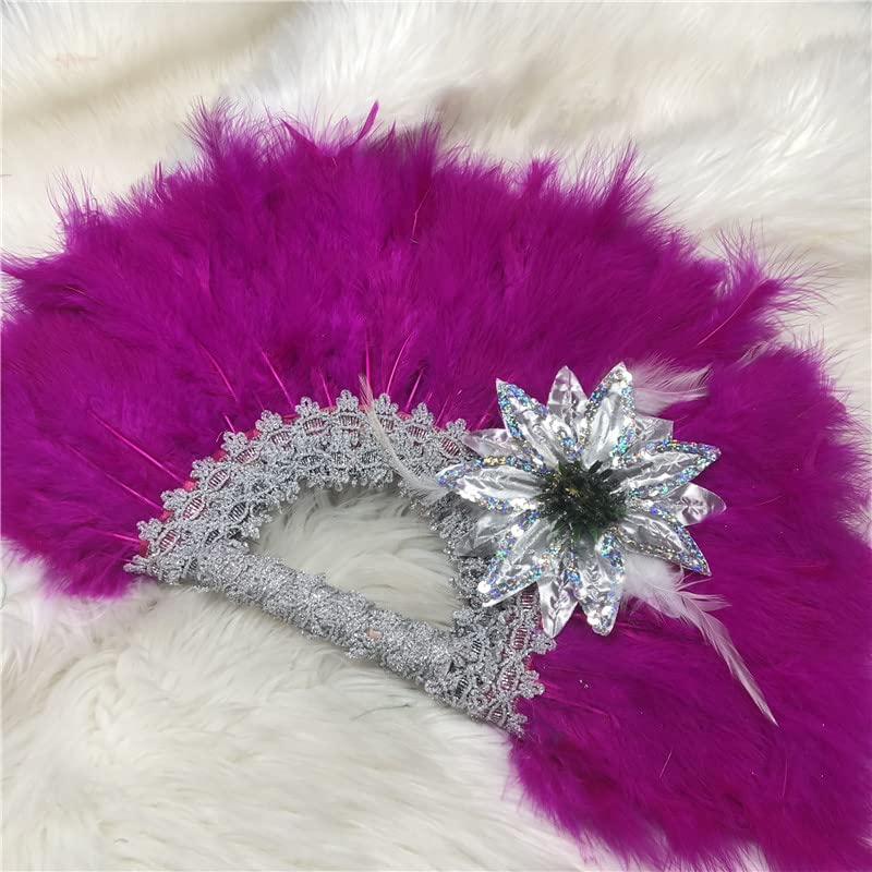 Big Size Design African White Feather Fan Ladies Wedding Feather Fan for Bride Double Side Feather Nigerian Flower Handfan - (Color: 9)