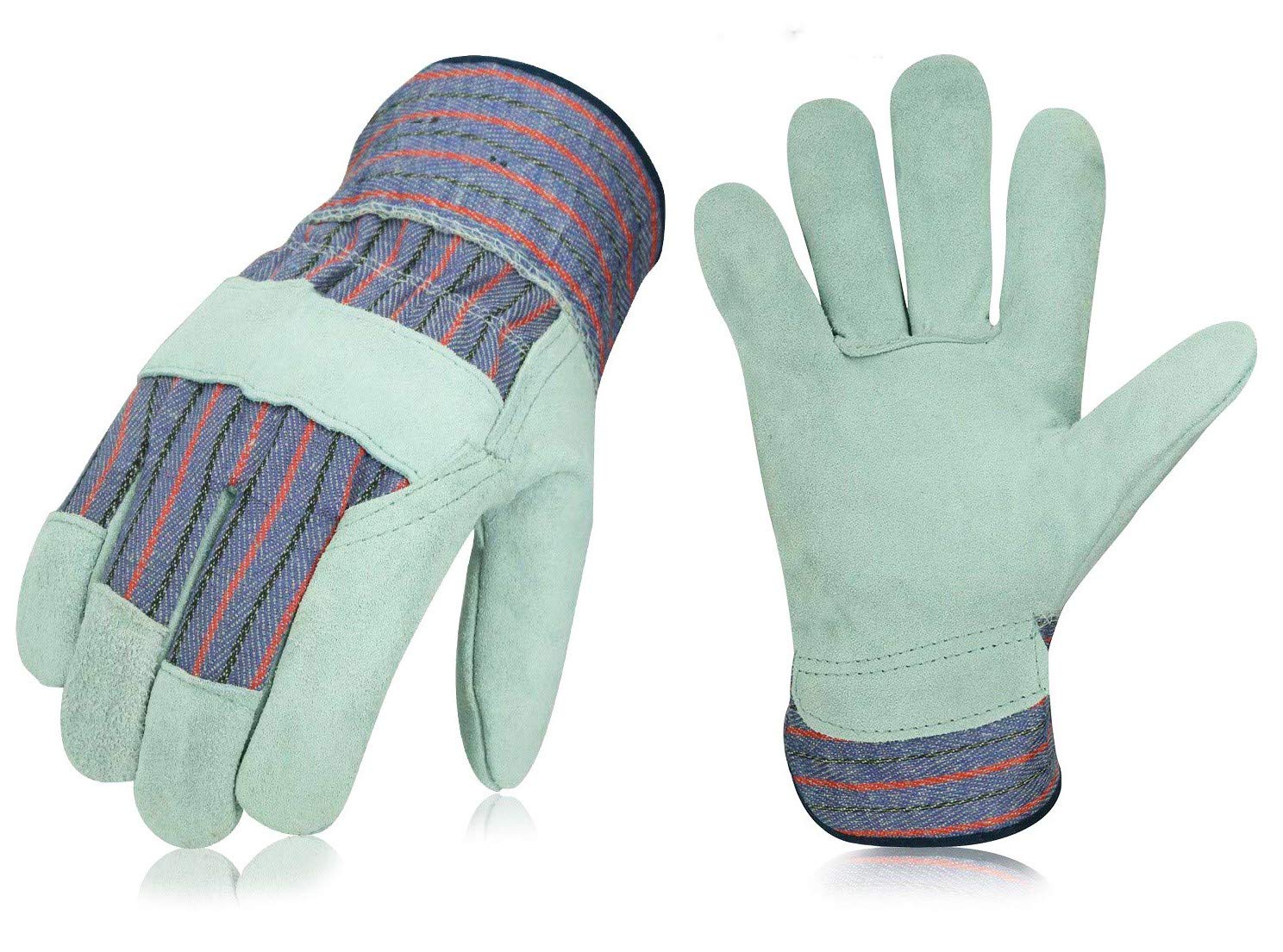 Benchmark 12 Pack - Leather and Cotton Work Gloves - Garage, Yard, Garden, Industrial, Commercial - One Size Fits Most