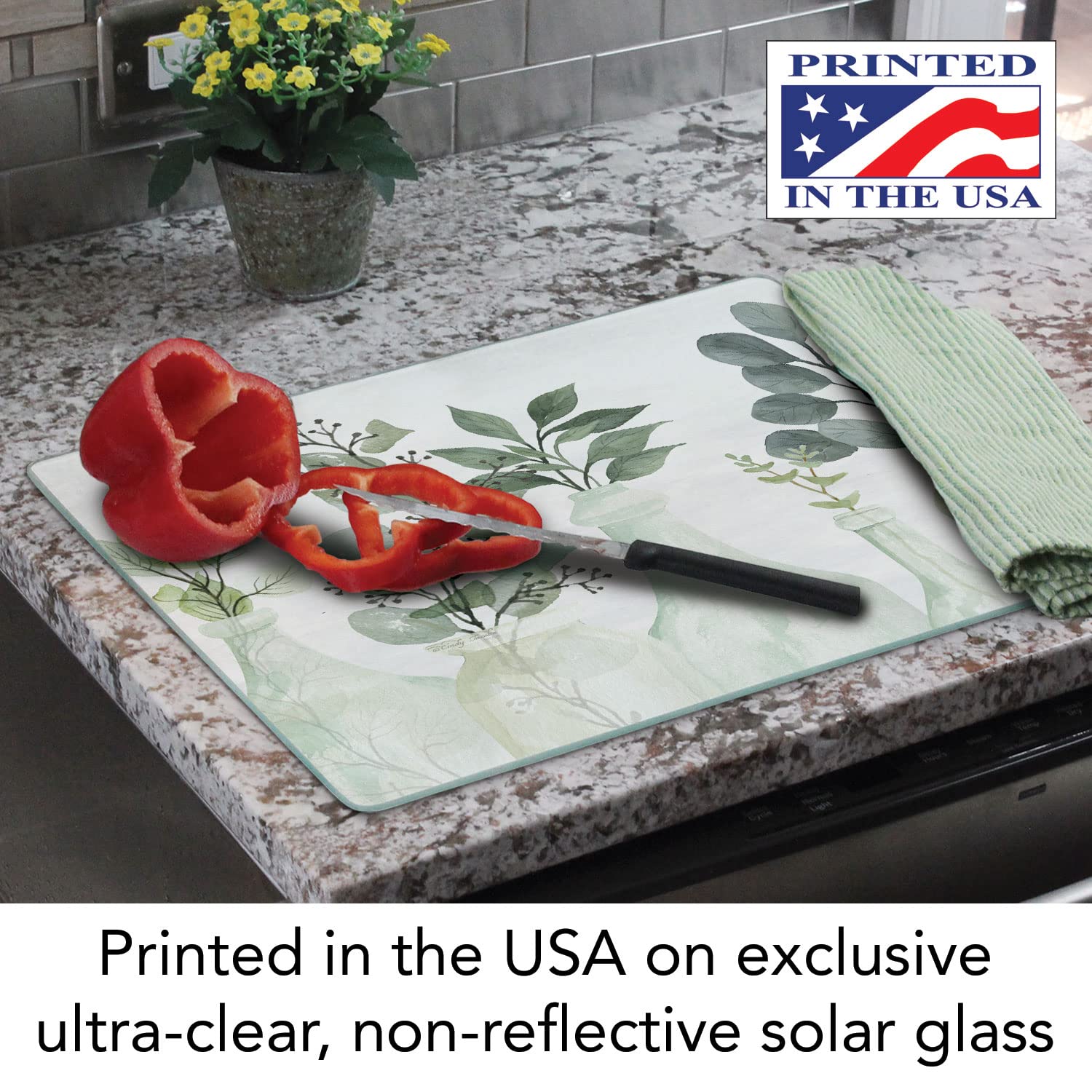 CounterArt "Nature's Greenery" 3mm Heat Tolerant Tempered Glass Cutting Board 15β x 12β Manufactured in the USA Dishwasher Safe